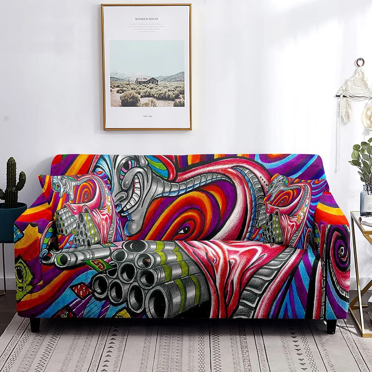 Psychedelic Sofa Cover Colorful Abstract Graffiti Print Stretch Couch ...