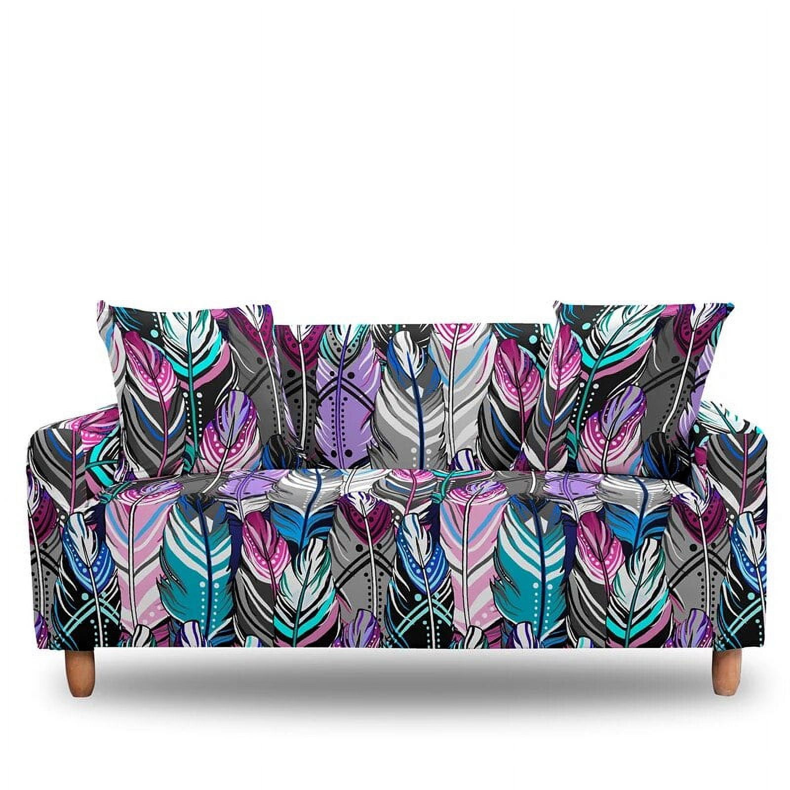 Psychedelic Sofa Cover For Living Room Decor Feather Printing Elastic ...