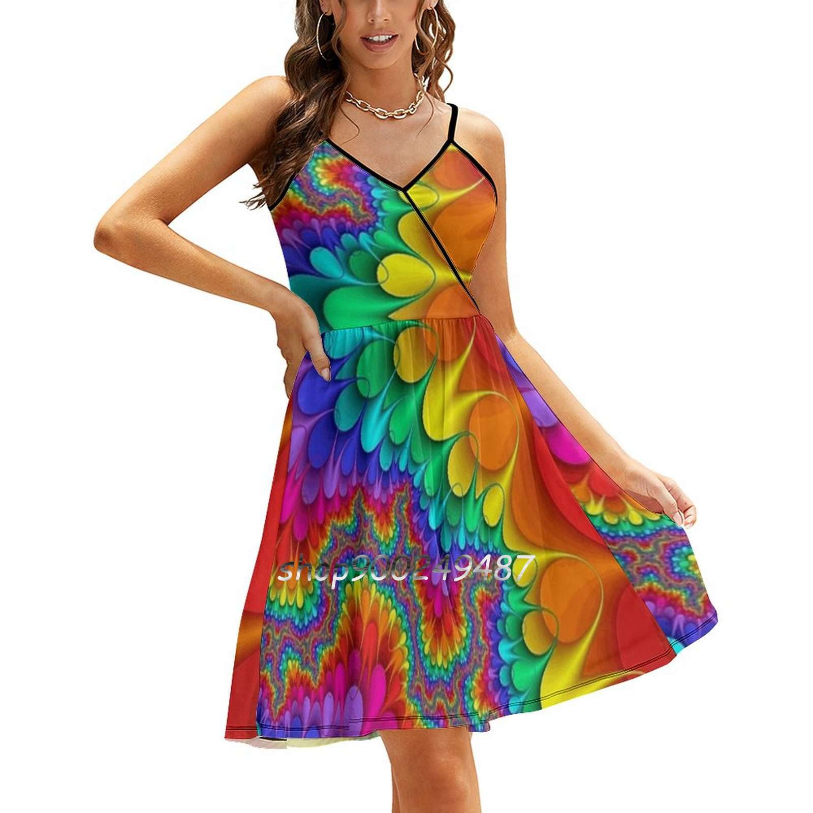 Psychedelic Splash Sweetheart Knot Flared Dress Fashion Design Large ...