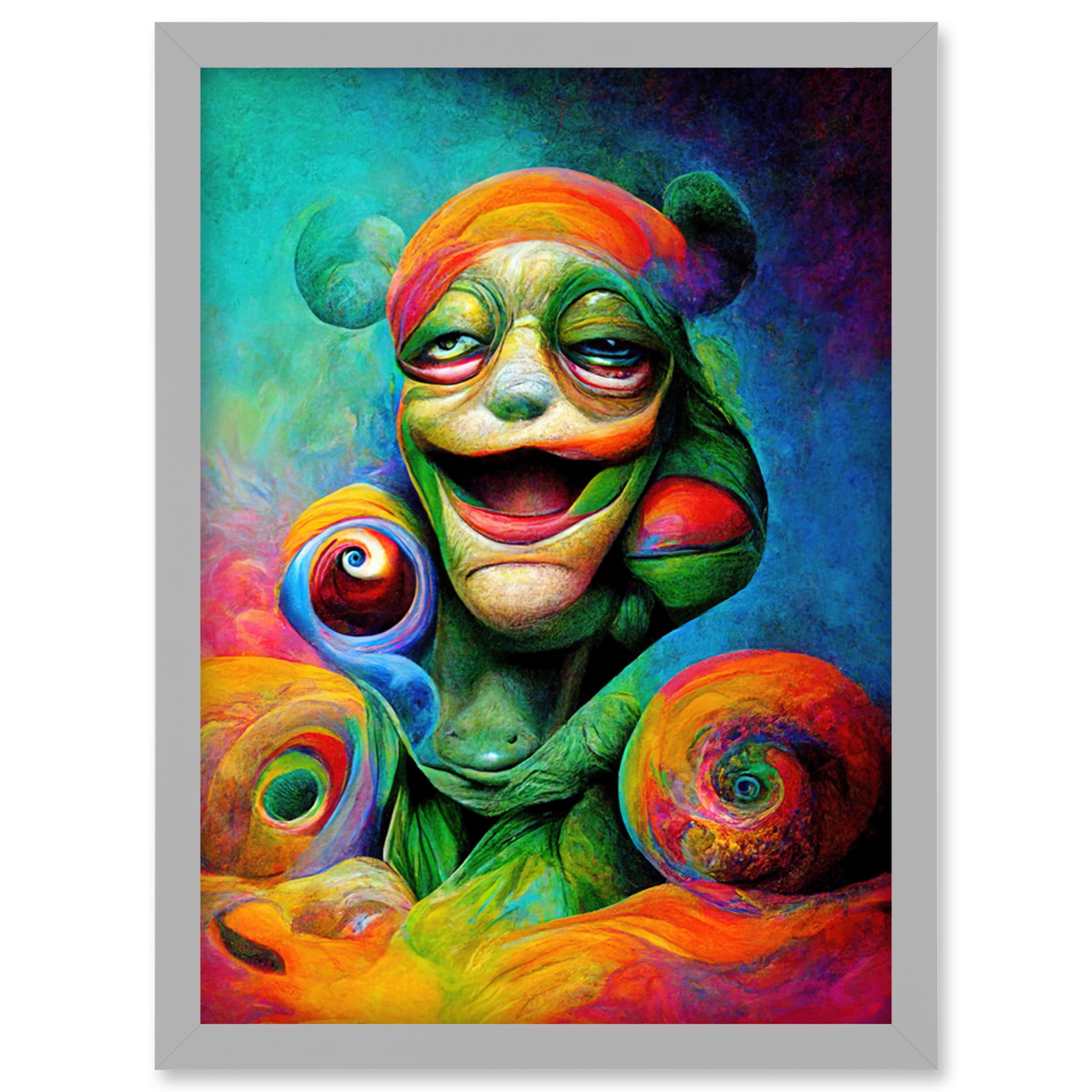 Psychedelic Stoned Clown Trippy Colourful Artwork Framed Wall Art Print ...