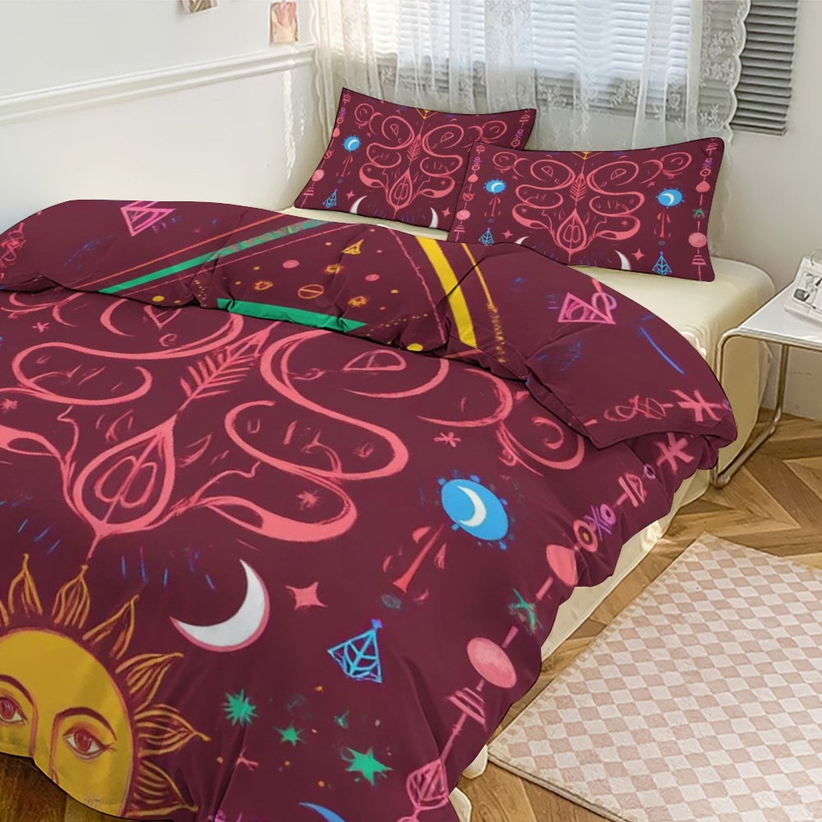Psychedelic Sun Moon Symbols 3 Pcs Soft Bedding Set Includes 1 Duvet ...