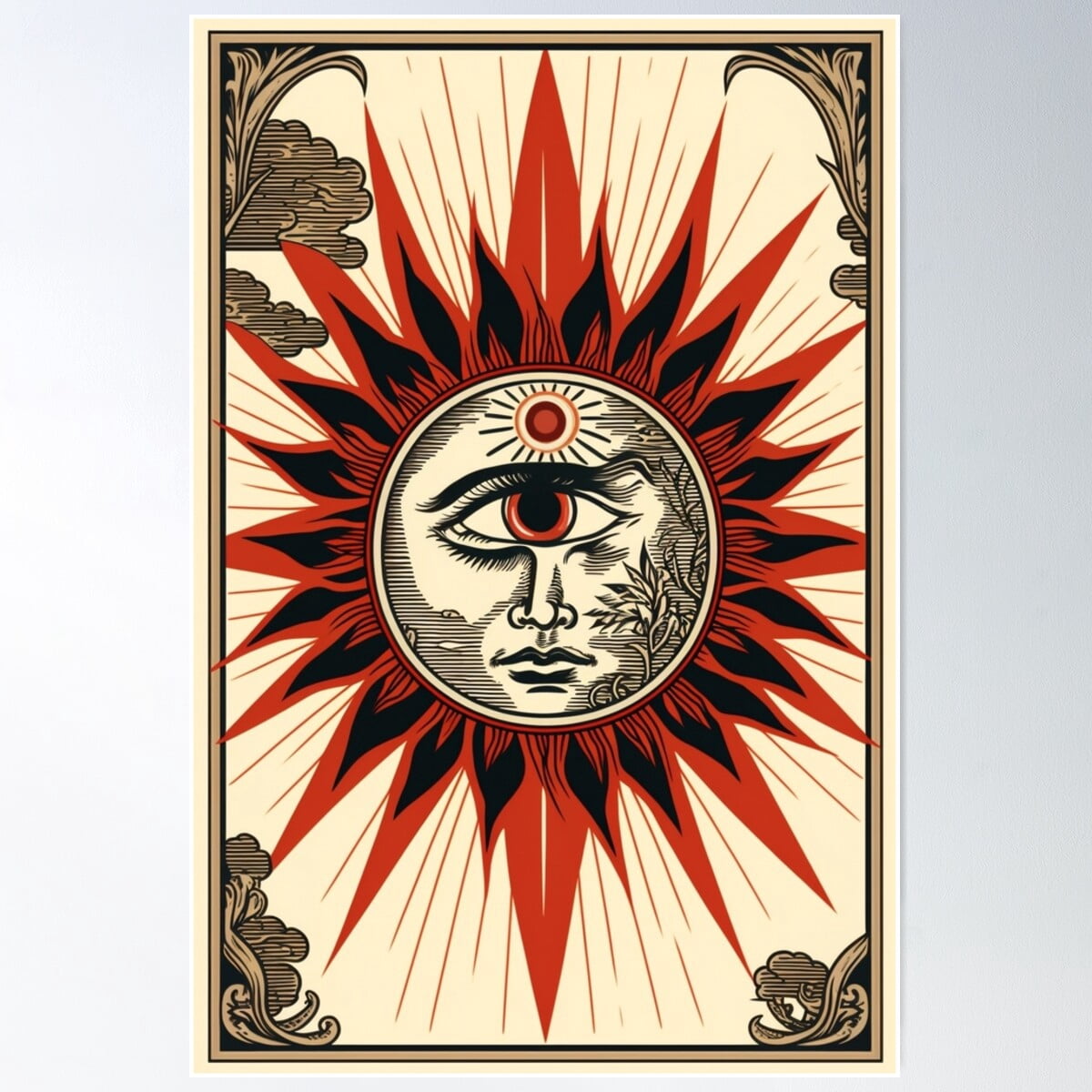 Psychedelic Sun Tarot Card Illustration Poster Wall Art, Modern Wall ...