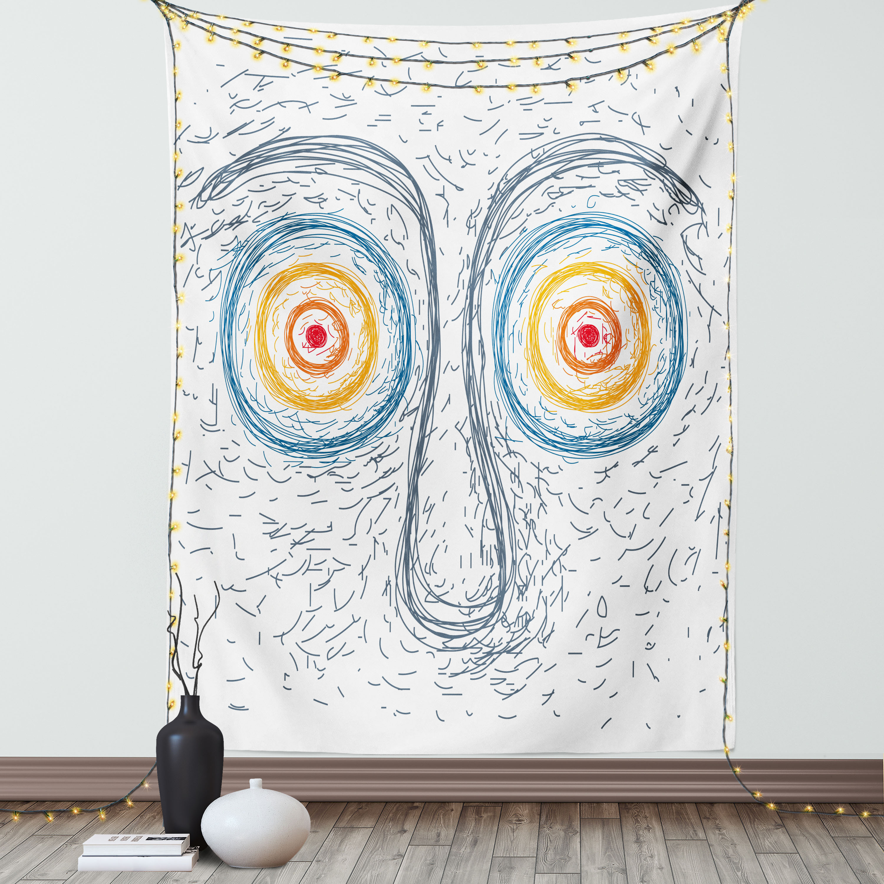 Psychedelic Tapestry, Confused Man Portrait Human Face with Large ...
