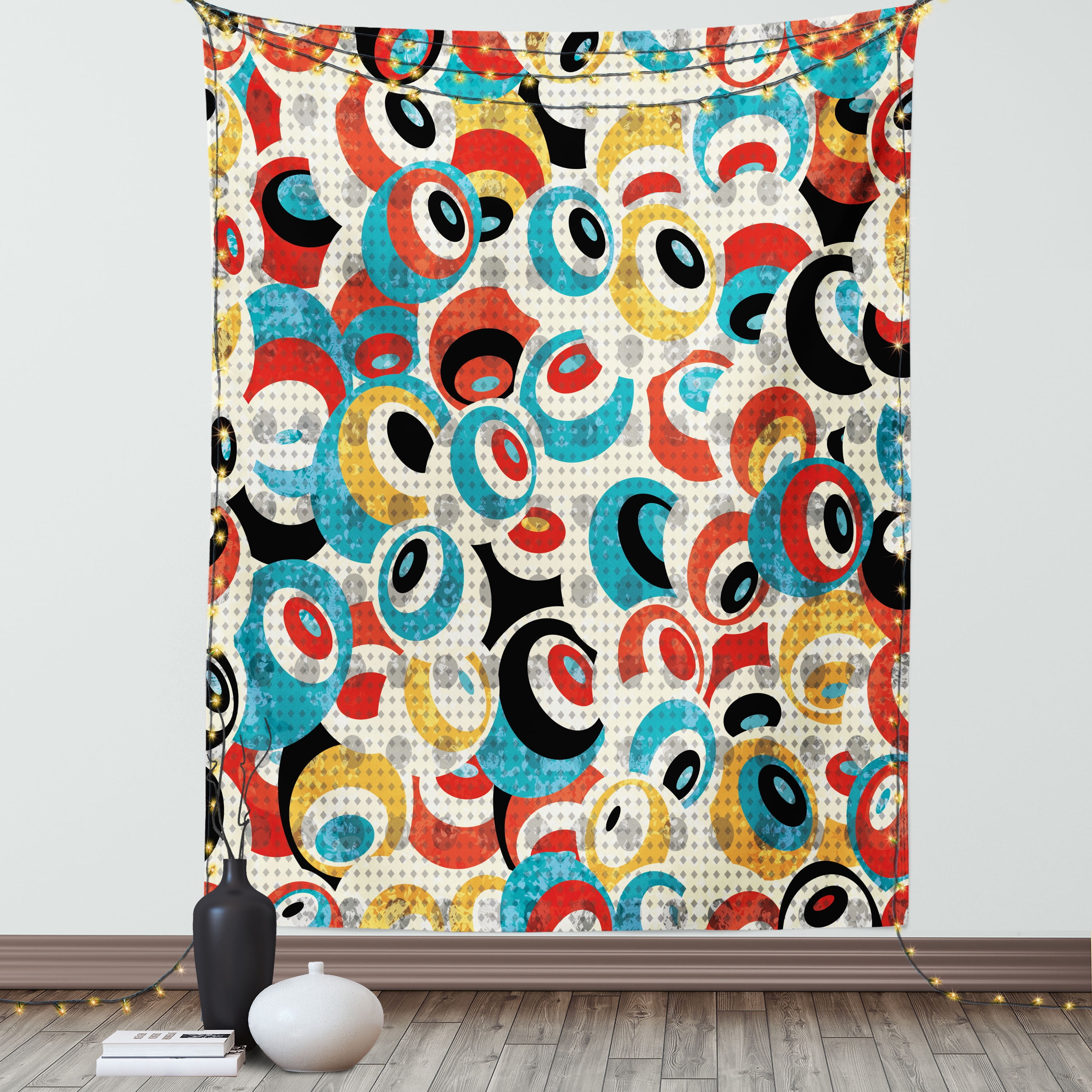 Psychedelic Tapestry, Retro Theme Circle Pattern Evil Eyes Design ...