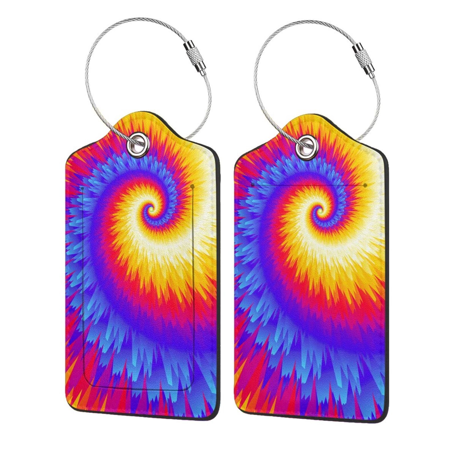 Psychedelic Tie Dye Luggage Tags for Suitcase PU Privacy Cover ID Label ...