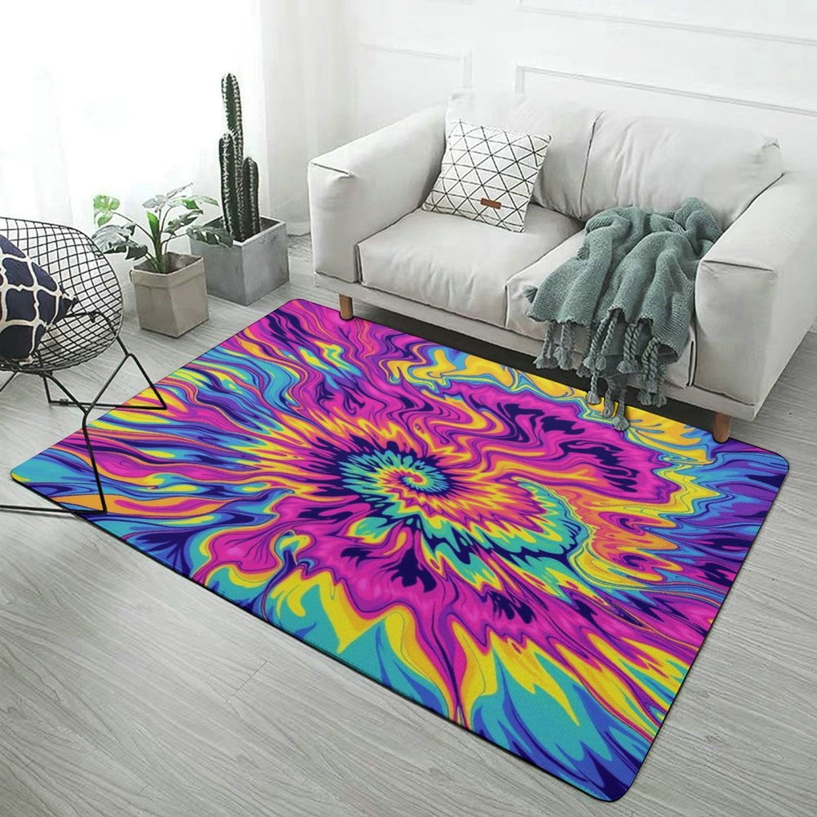 Psychedelic Tie Dye Swirl Carpet Area Rug Room Living Room Bedroom ...