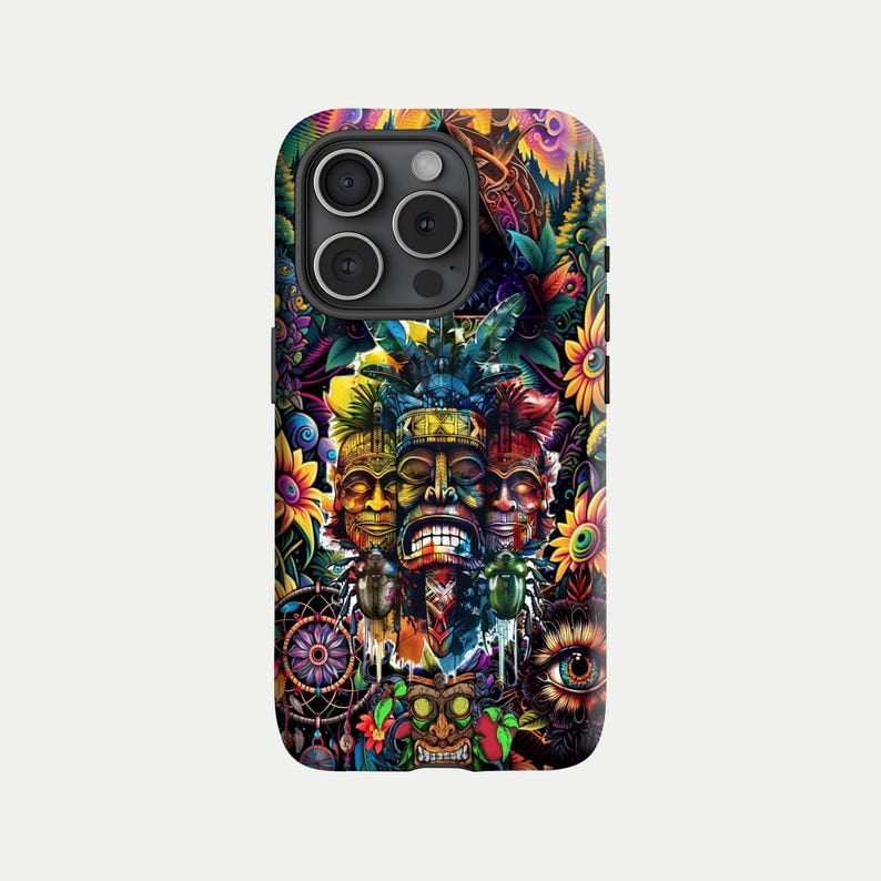 Psychedelic Tribal Mask Vibrant Jungle Totem Colorful Artwork Phone ...