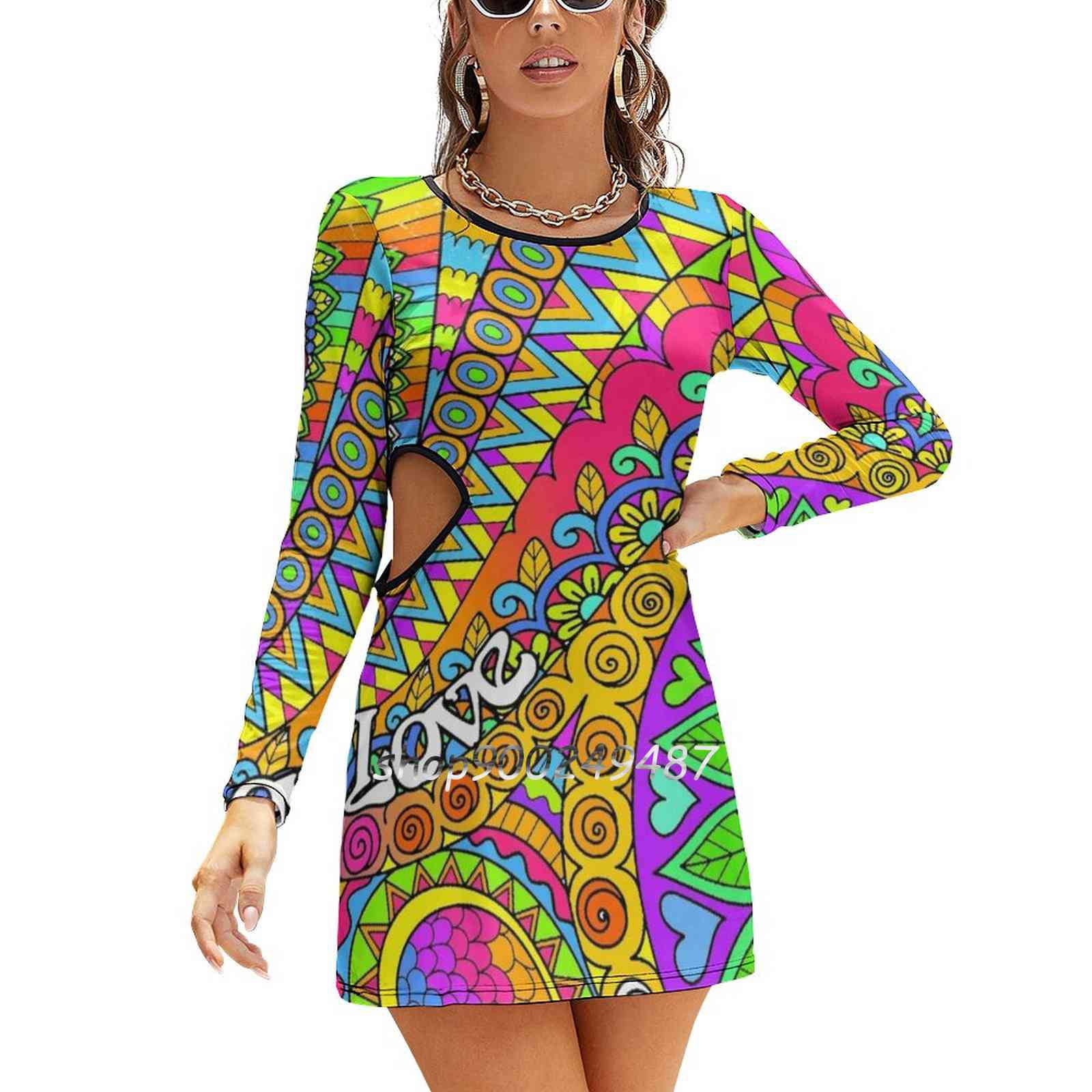 Psychedelic Trippy Colorful Hippy Art Square Neck Dress Cute Loose ...