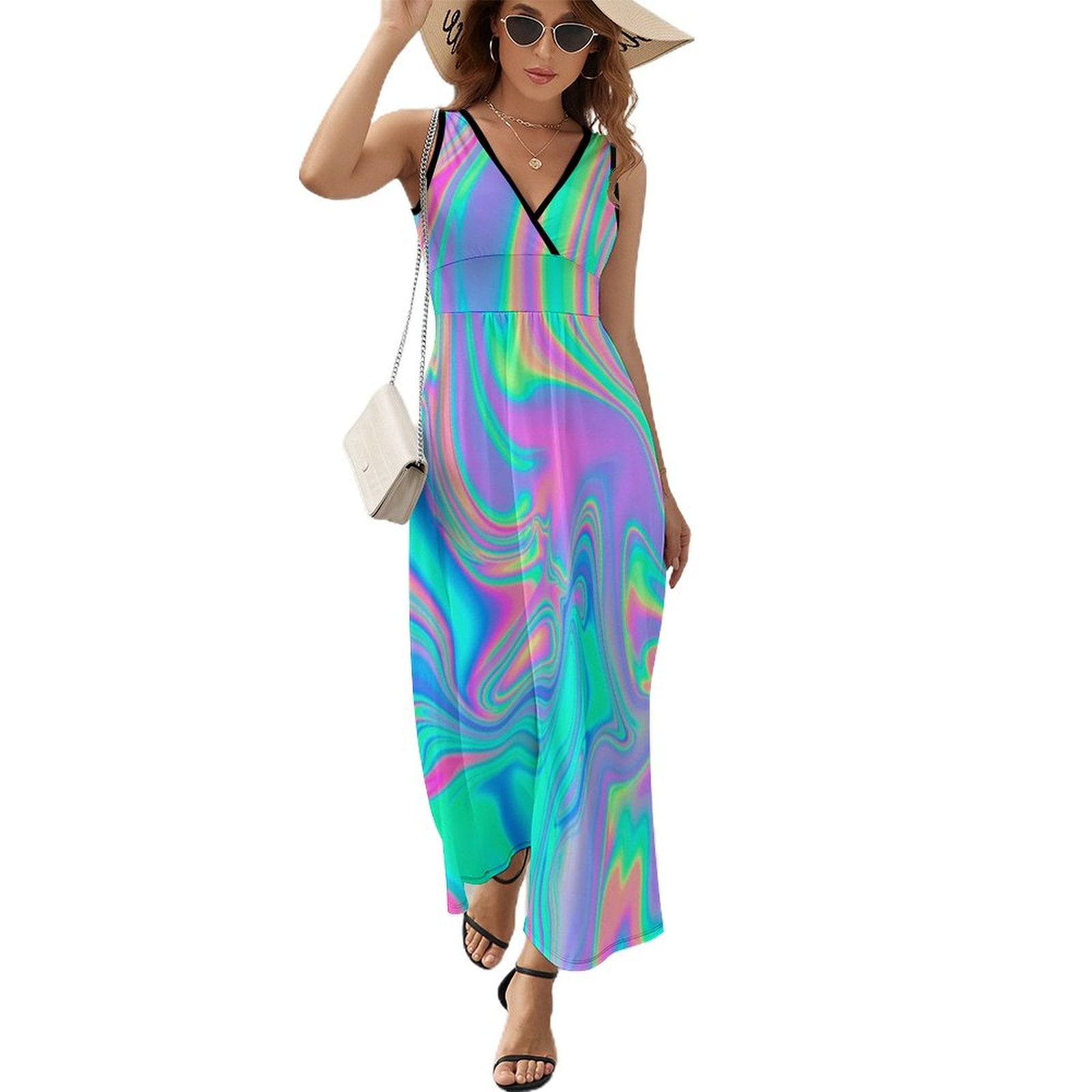 Psychedelic Trippy Dress Aesthetic Boho Beach Long Dresses Womens Beach ...