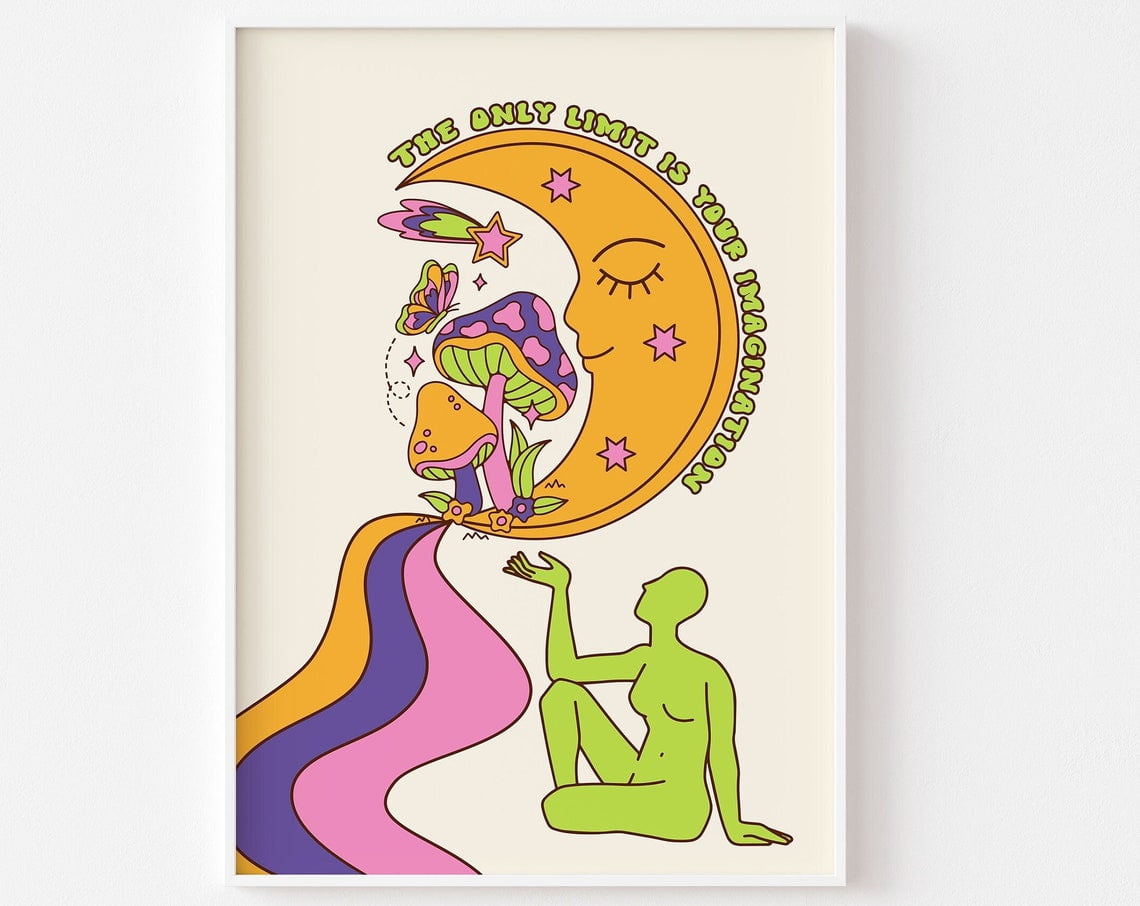 Psychedelic Universe Imagination Print - Surreal Funky Retro 70S Hippie ...