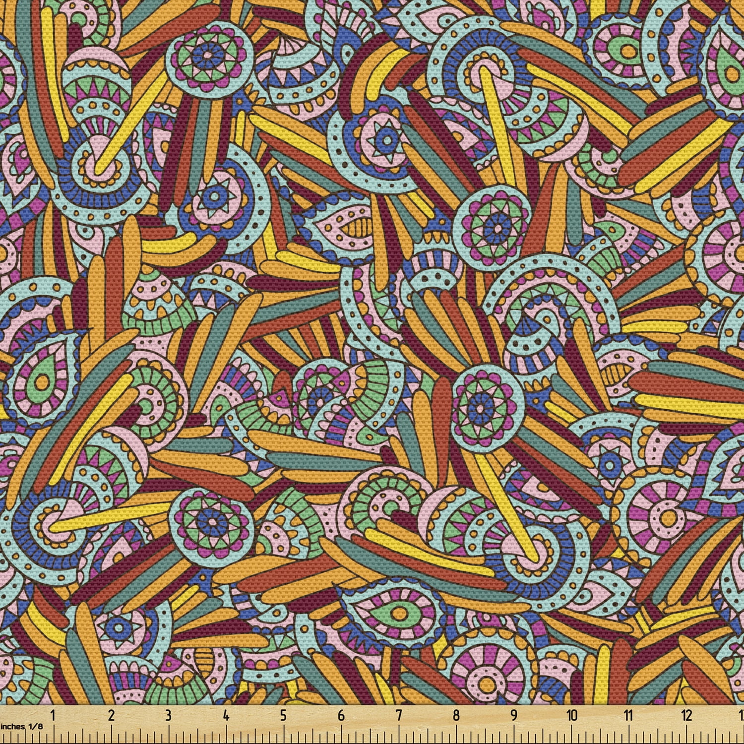 Ambesonne Psychedelic Fabric by the Yard Upholstery, Funky Hippie Folk ...