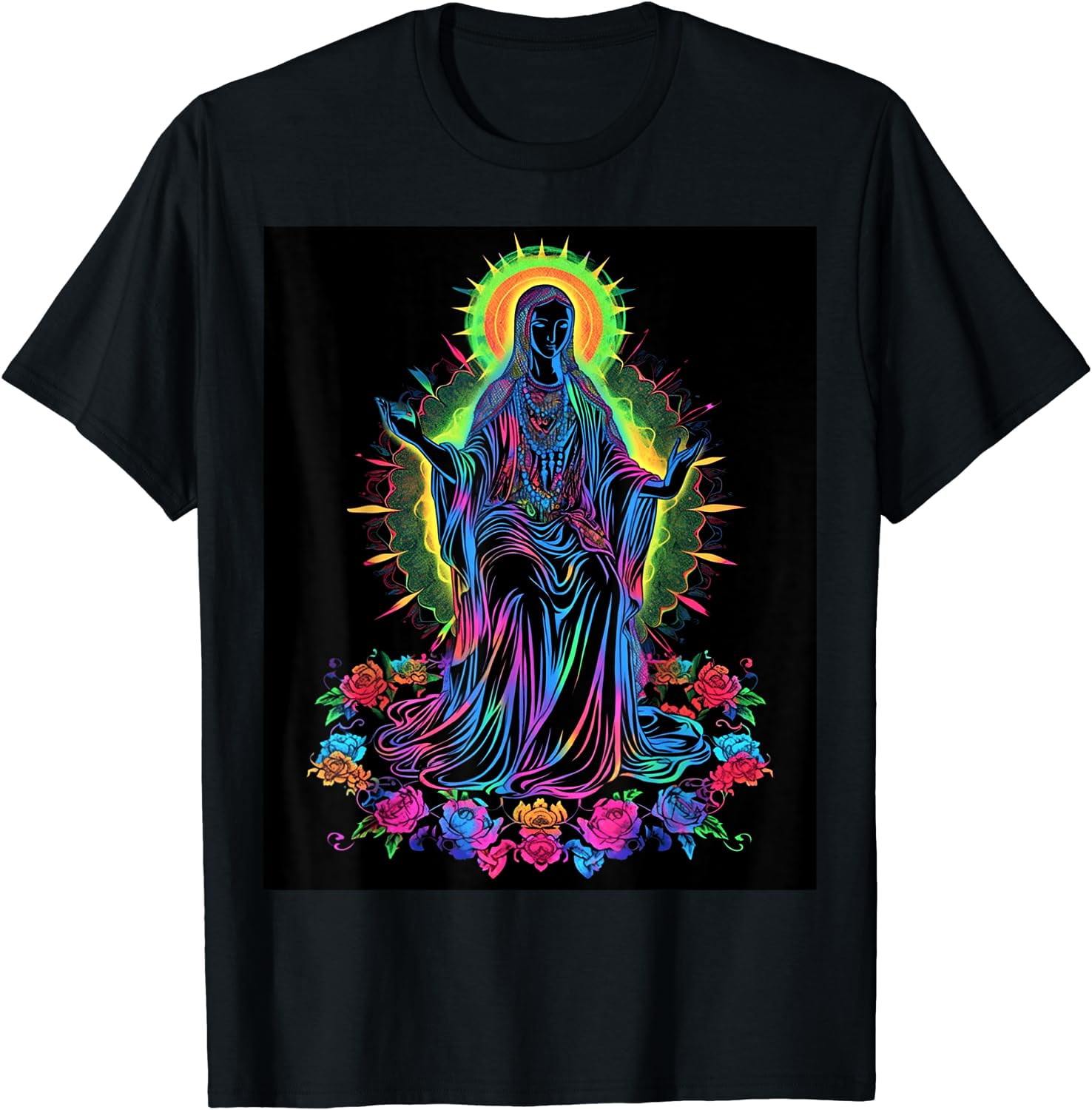 Psychedelic Virgin Mary, Mother Mary T-Shirt Black Small - Walmart.com