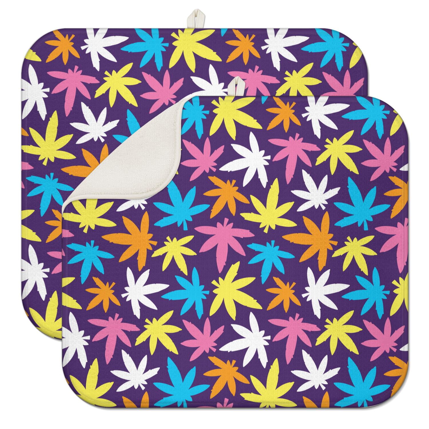 Psychedelic Weed Dish Drying Mat – Colorful Weed and Neon Marijuana ...