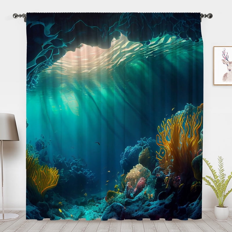 Psychedelic Window Curtains 3d Style The Underwater World Green Modern