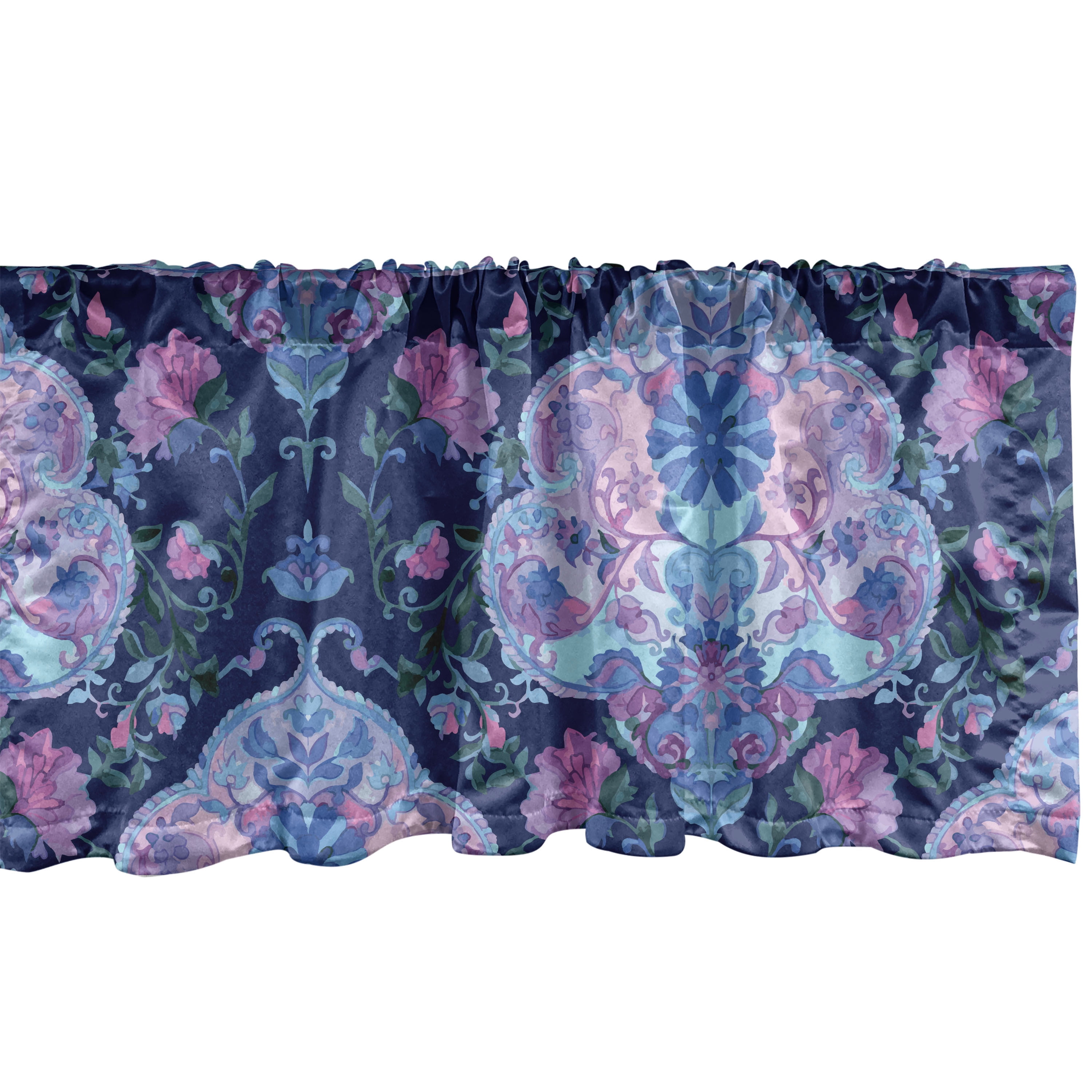 Psychedelic Window Valance, Oriental Feels Leafy Design with Floral ...