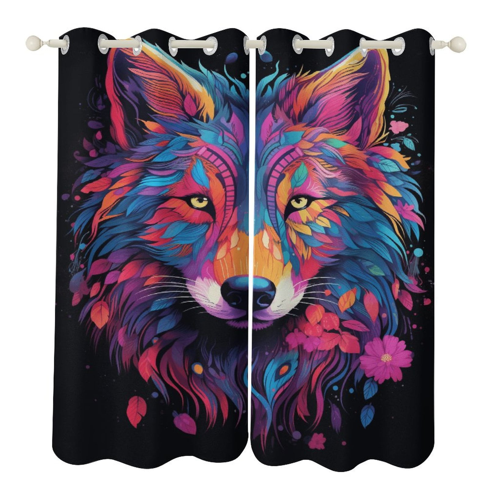 Psychedelic Wolves Animals 2 Panels 3D Printing Pattern Curtain for ...