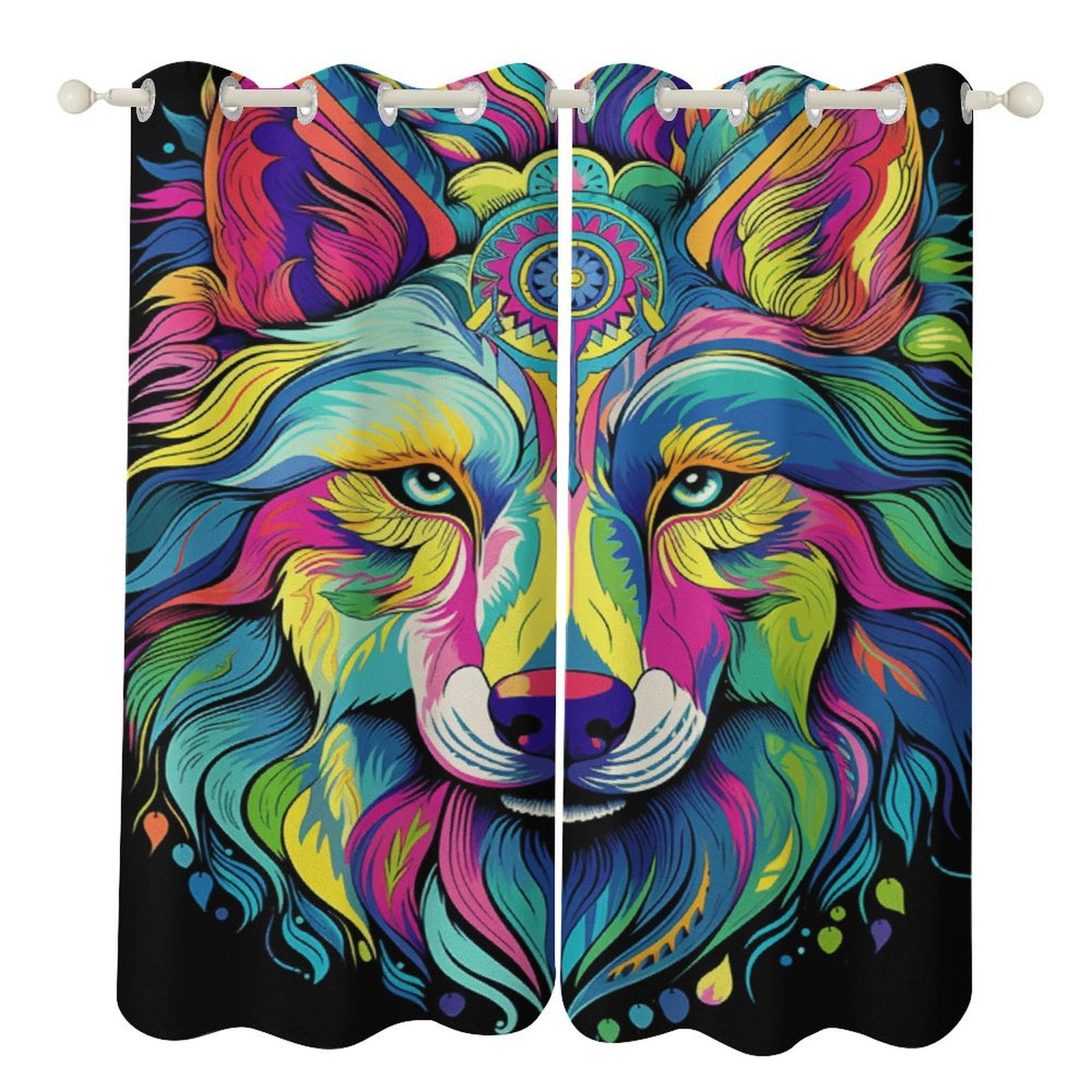 Psychedelic Wolves Animals 2 Panels Curtains for Bedroom Living Room ...