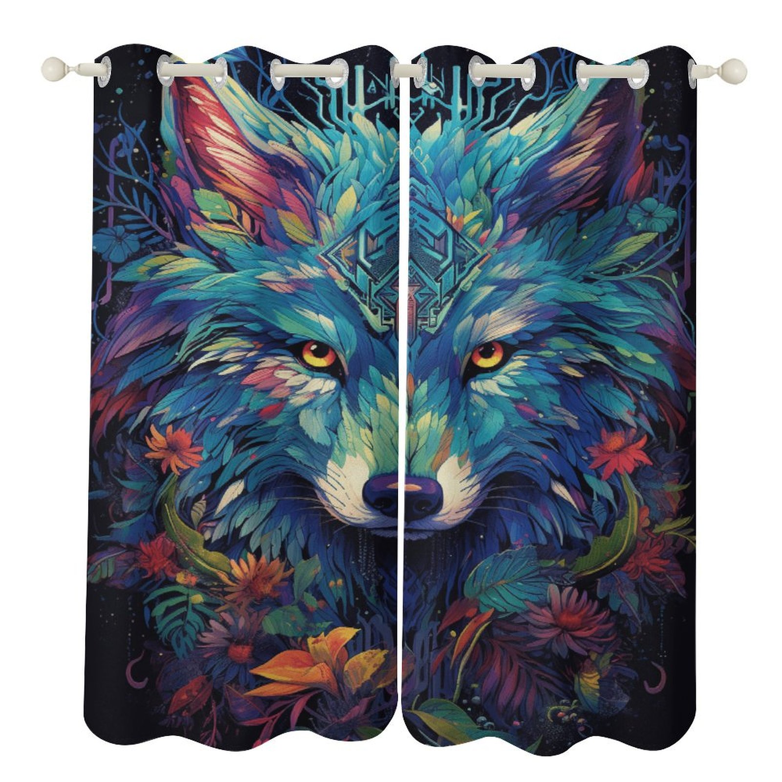 Psychedelic Wolves Animals 2 Panels Curtains for Bedroom Living Room ...