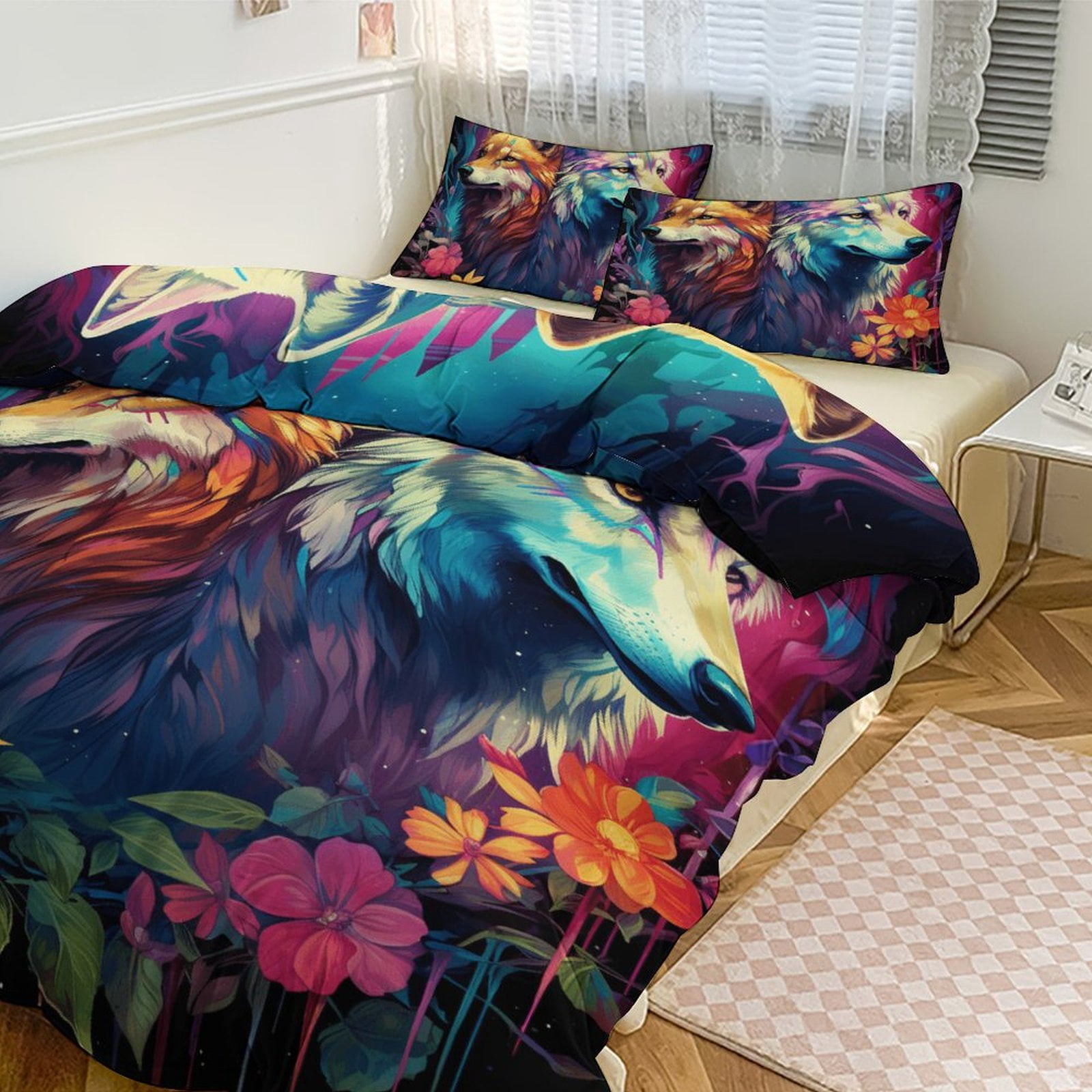 Psychedelic Wolves Animals 3D Duvet Cover Set Quilt Cover Theme of Kid ...