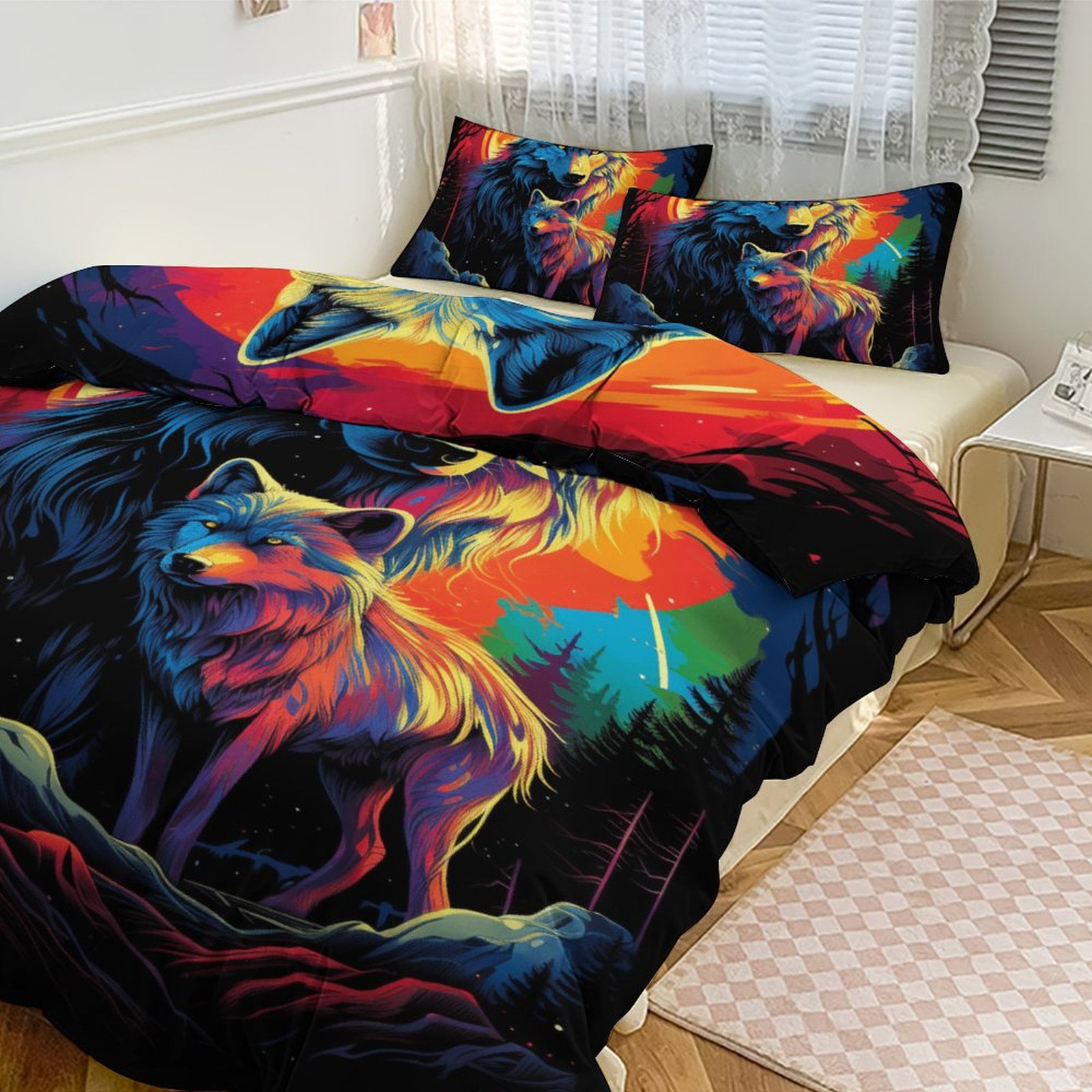 Psychedelic Wolves Animals 3D Duvet Cover Set Quilt Cover Theme of Kid Boy Girl for Bedroom ...