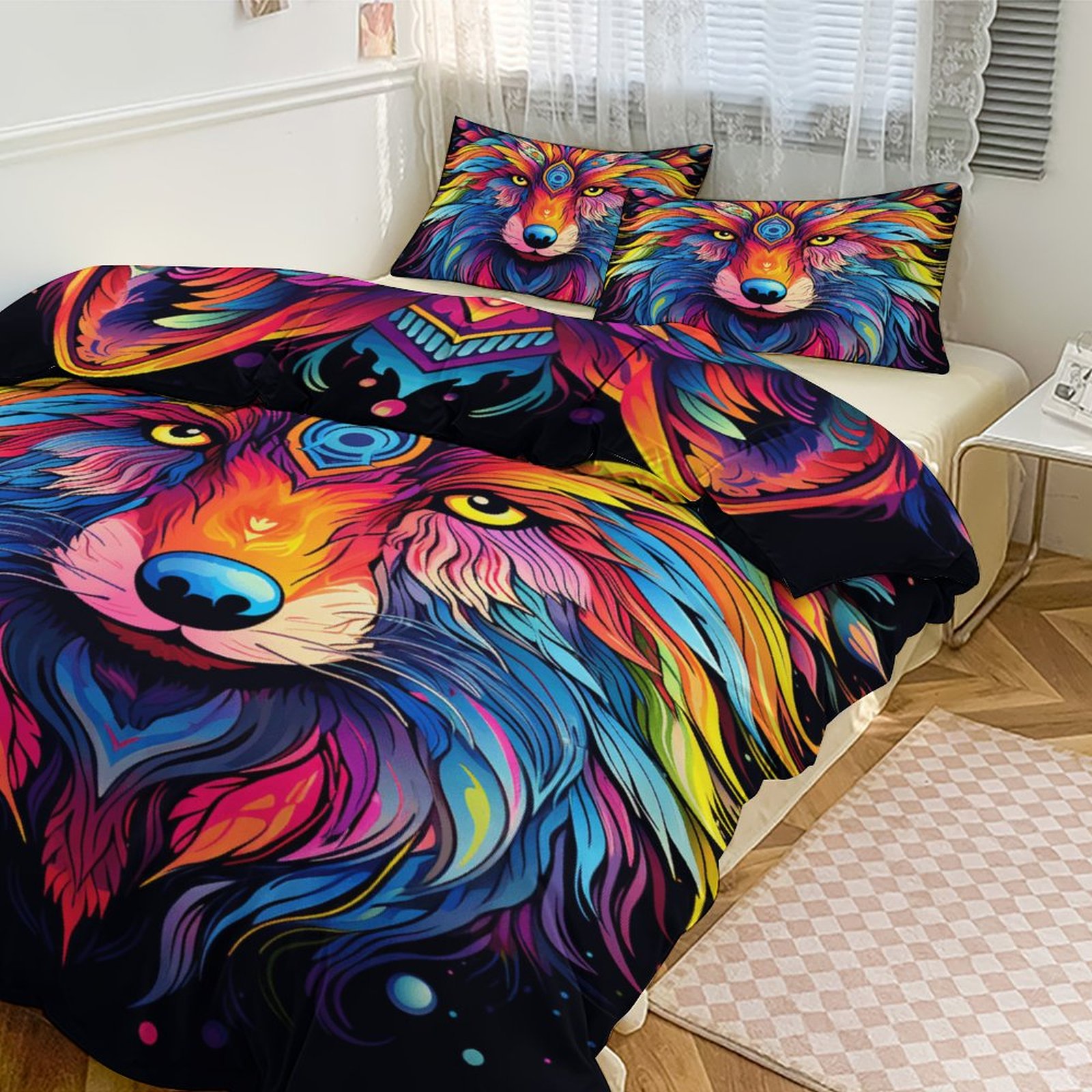 Psychedelic Wolves Animals 3D Duvet Cover Set Quilt Cover Theme of Kid ...