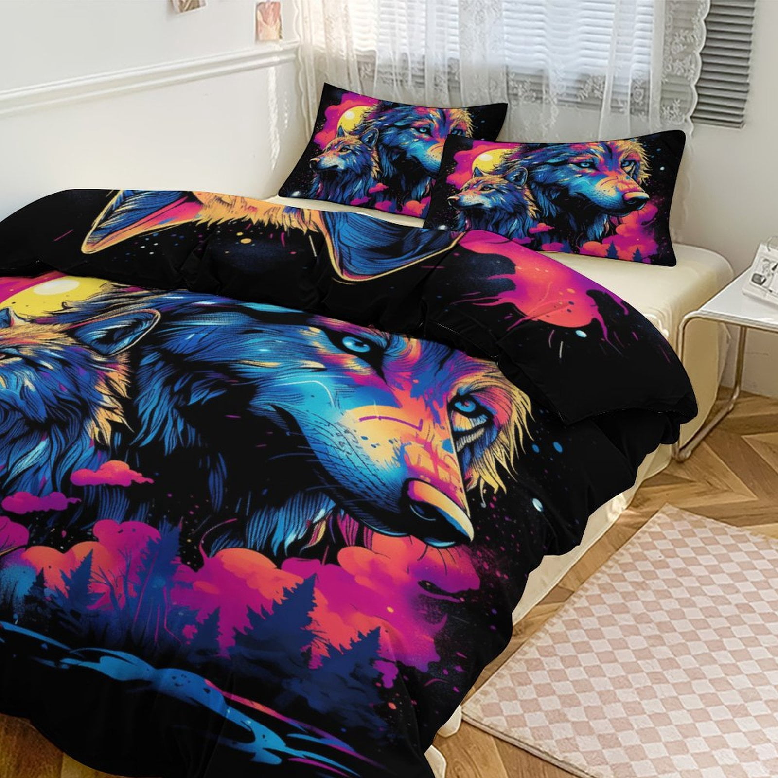 Psychedelic Wolves Animals 3D Duvet Cover Set Quilt Cover Theme of Kid ...