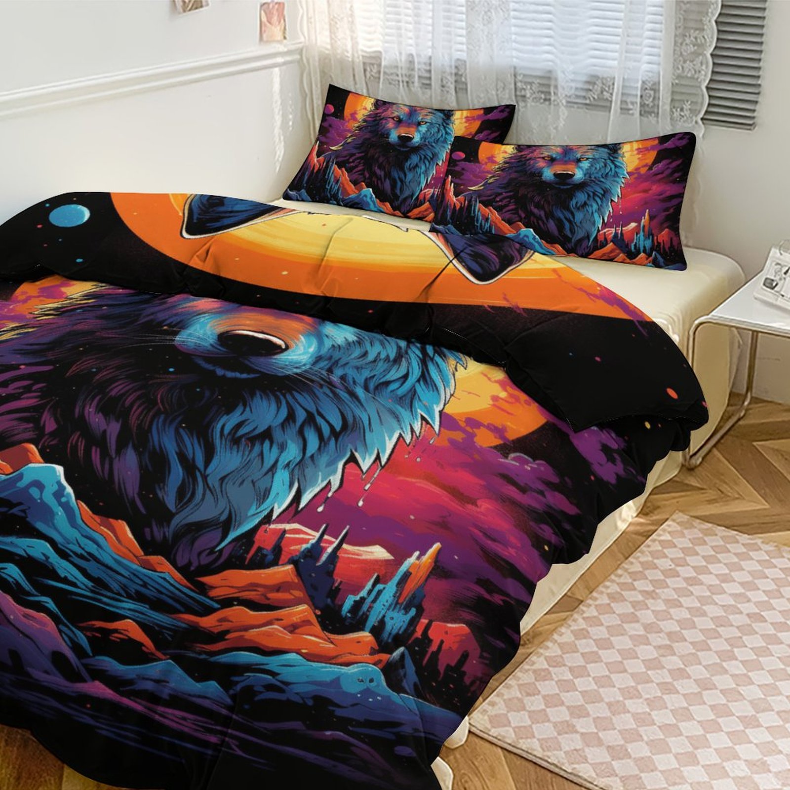 Psychedelic Wolves Animals 3D Duvet Cover Set Quilt Cover Theme of for ...