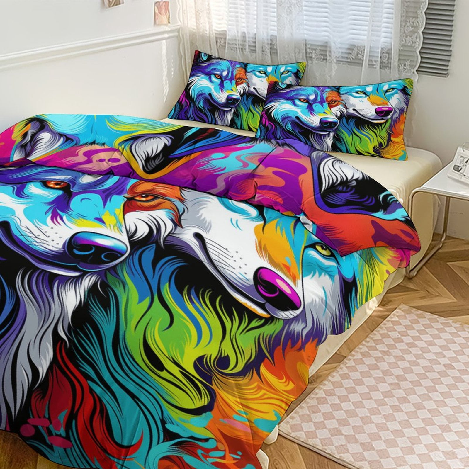 Psychedelic Wolves Animals 3D Duvet Cover Set Quilt Cover Theme of for ...