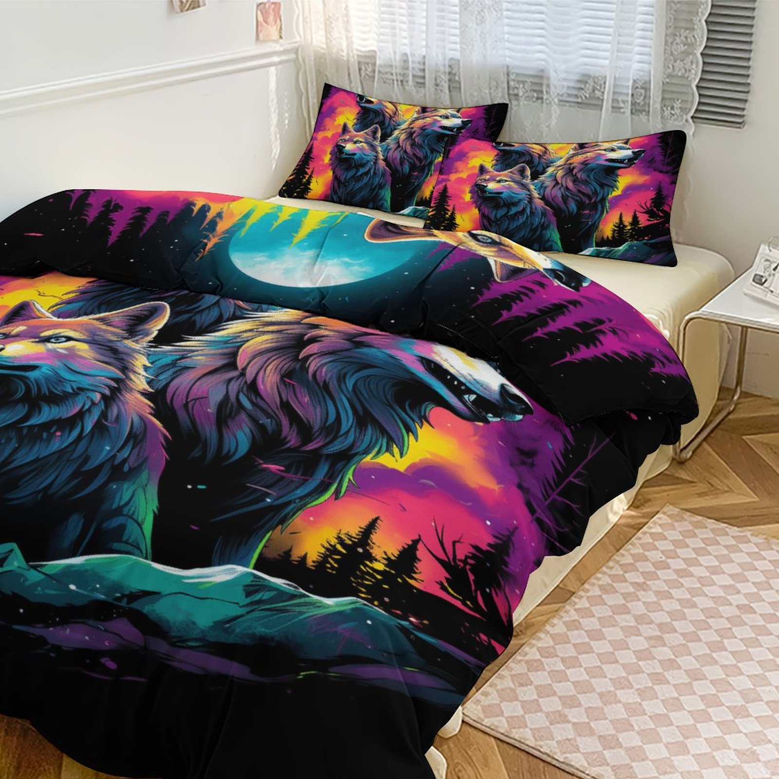 Psychedelic Wolves Animals 3D Duvet Cover Set Quilt Cover Theme of for ...