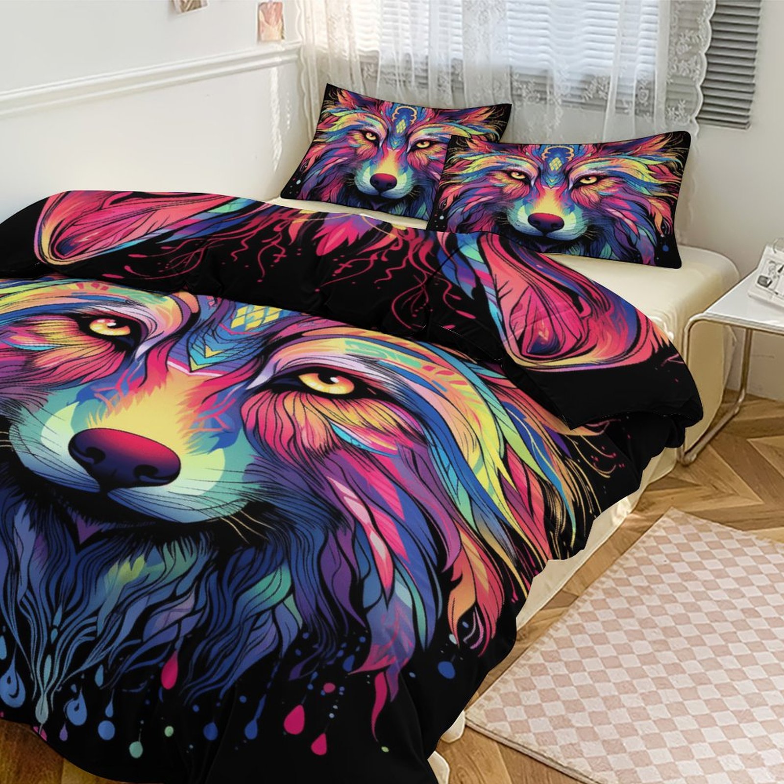Psychedelic Wolves Animals 3D Duvet Cover Set Quilt Cover Theme of for ...