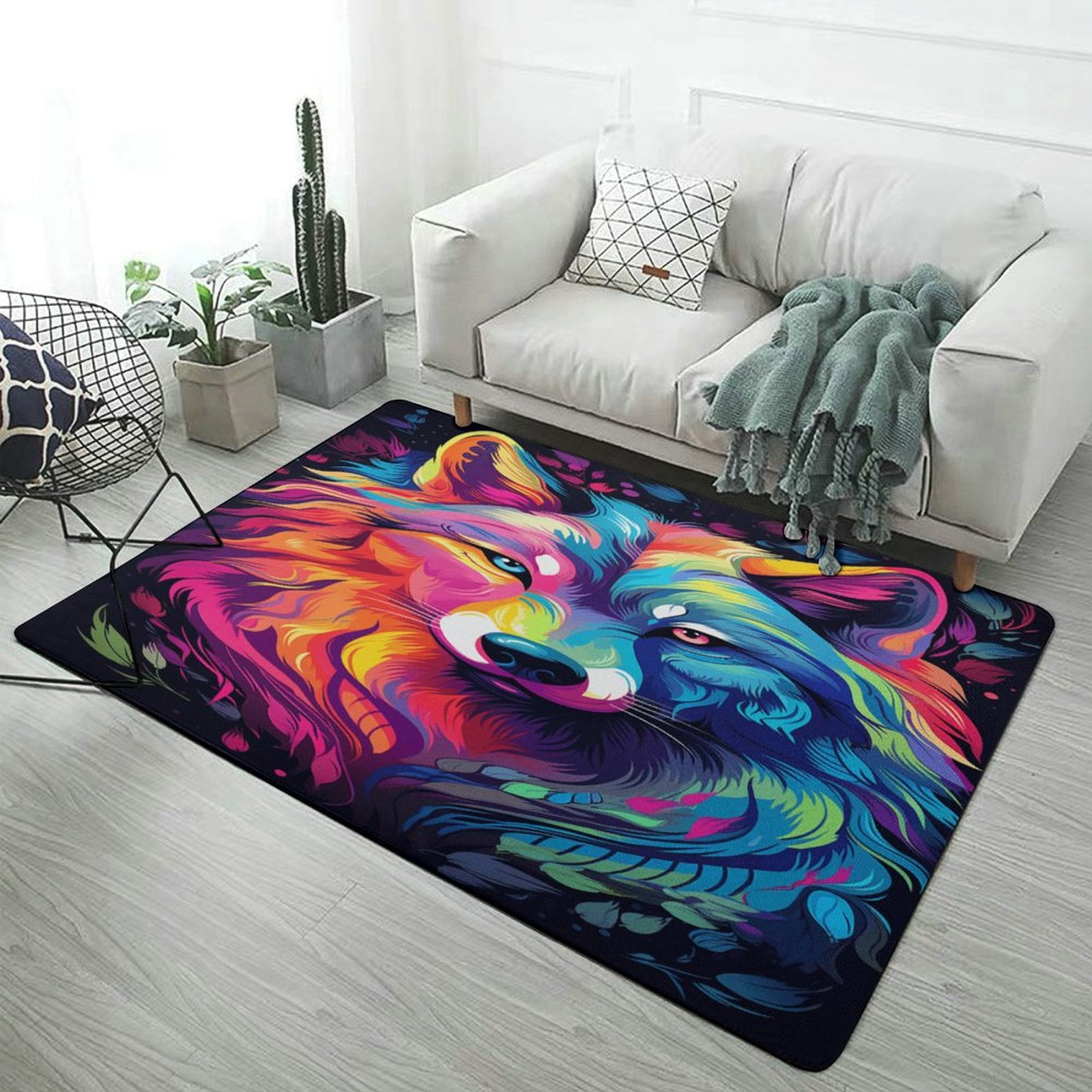 Psychedelic Wolves Animals Area Rugs Carpet Suitable for Living Room ...