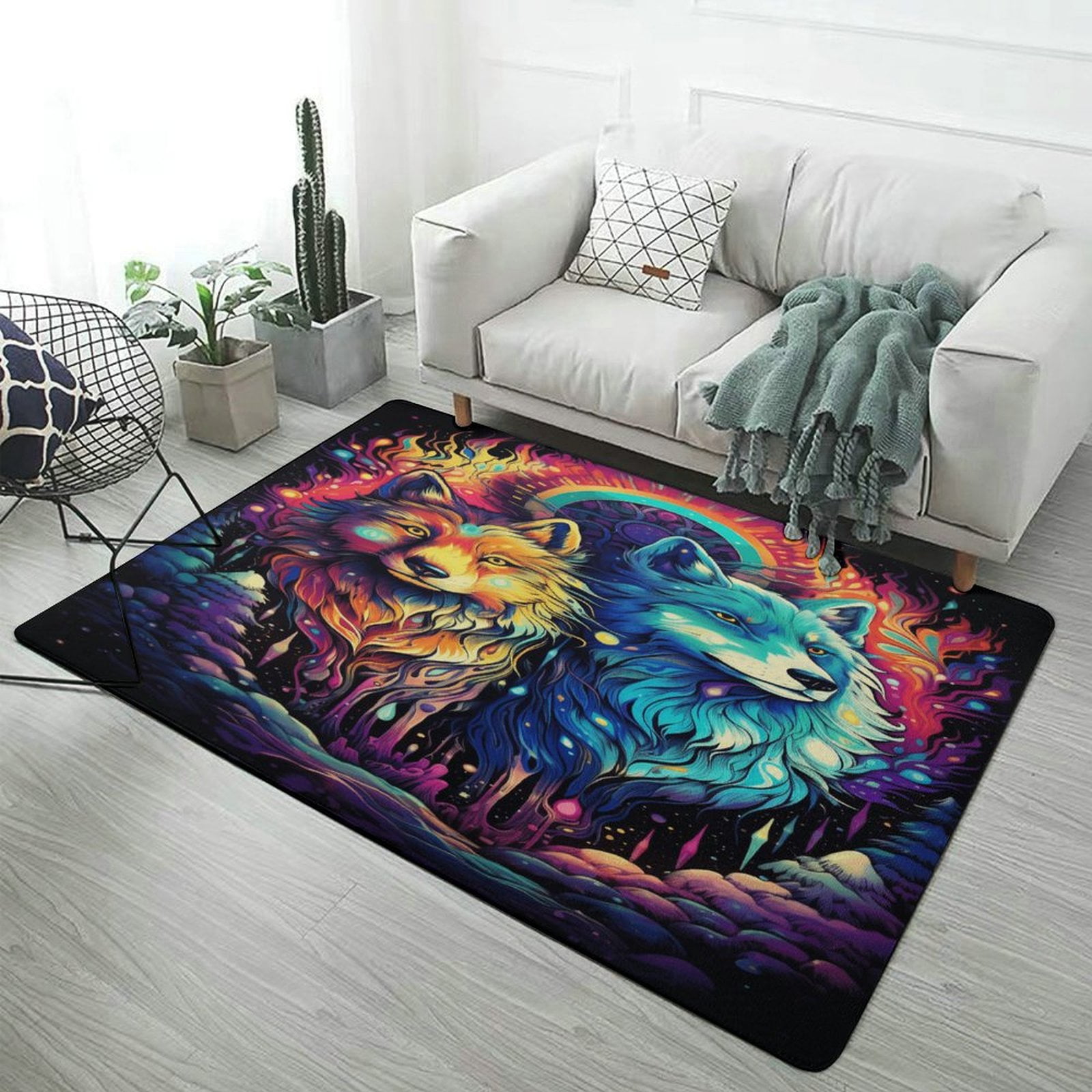 Psychedelic Wolves Animals Area Rugs Carpet Suitable for Living Room ...