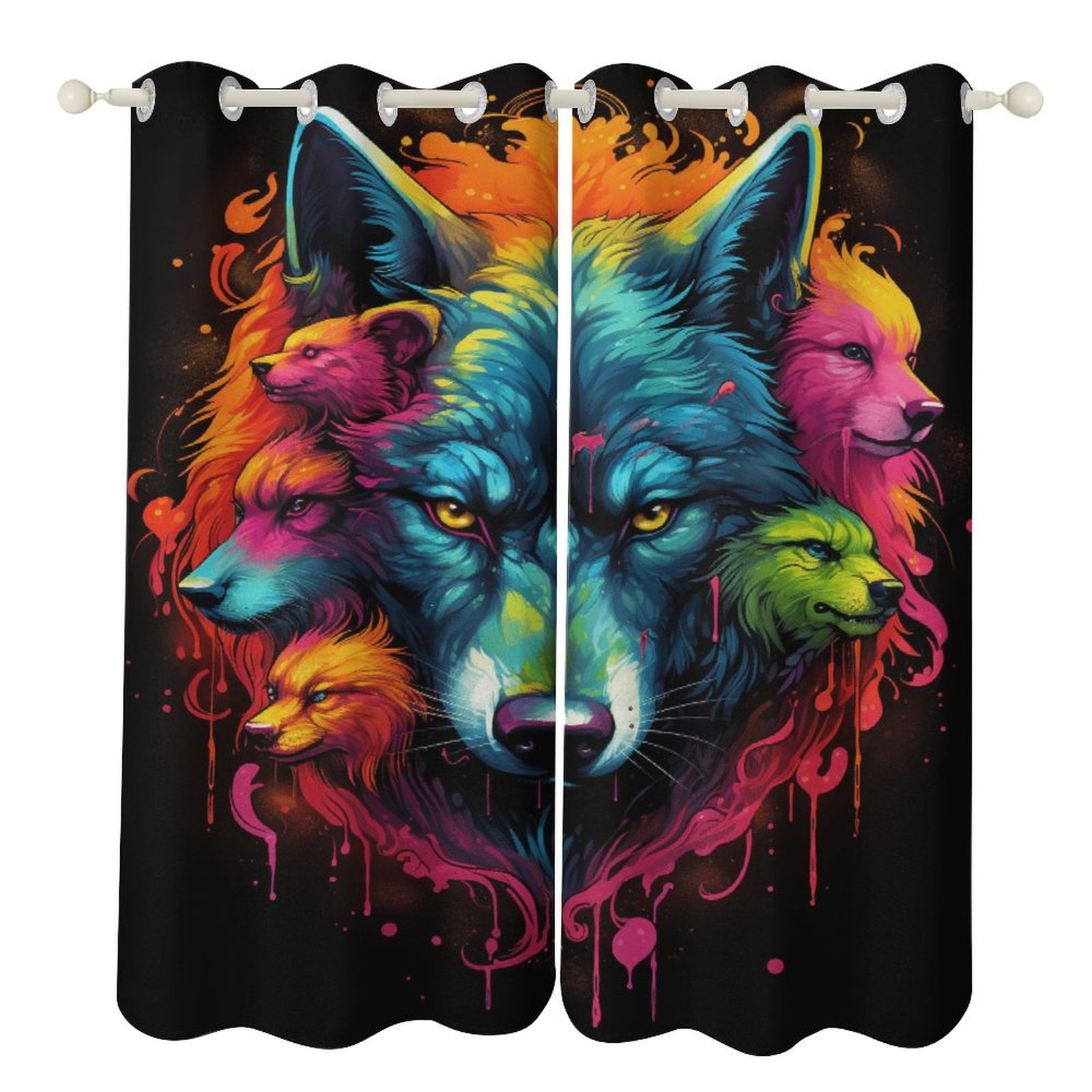 Psychedelic Wolves Animals Blackout Window Curtains for Bedroom Living ...