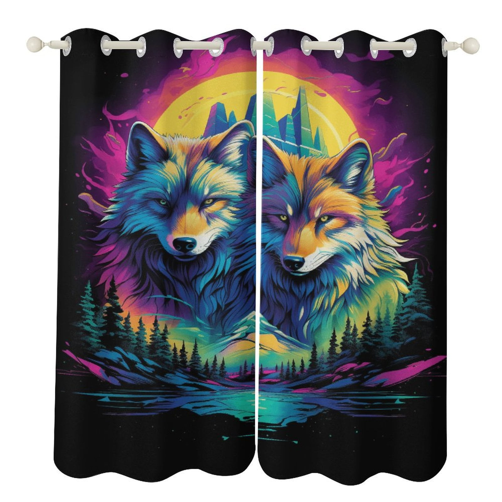 Psychedelic Wolves Animals Blackout Window Curtains for Bedroom Living ...