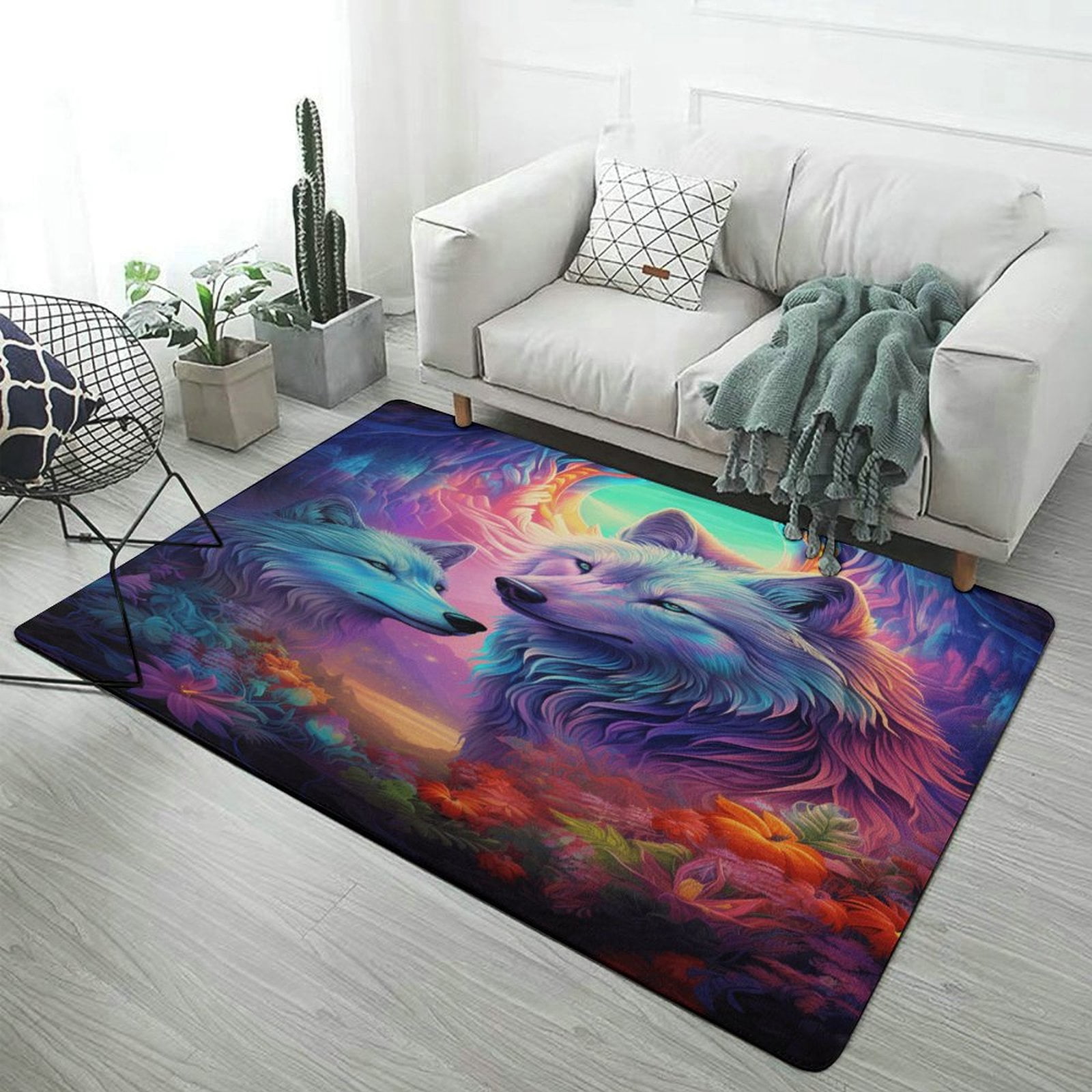 Psychedelic Wolves Animals Carpet Rug for Home Living Room Bedroom Sofa ...