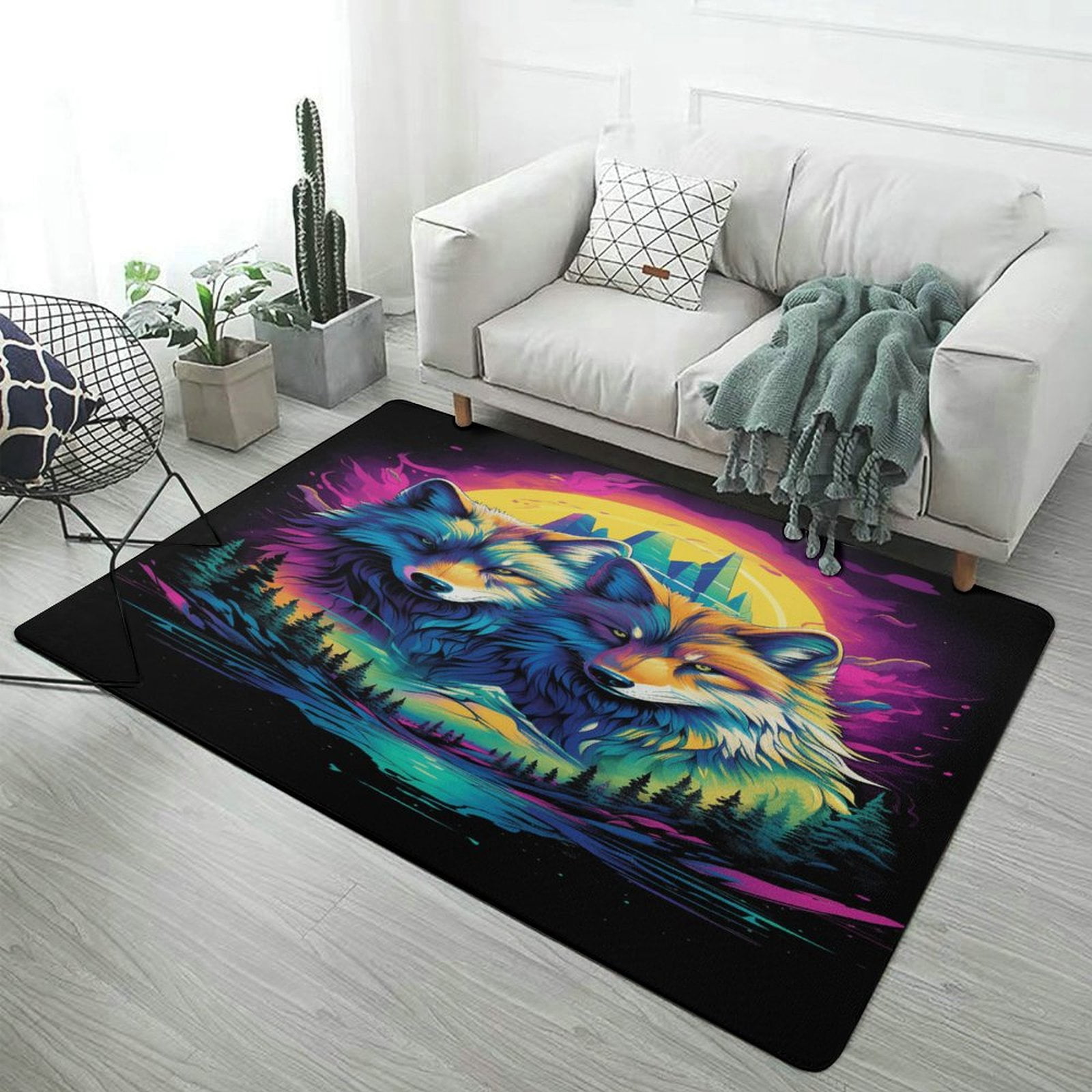 Psychedelic Wolves Animals Carpet Rug for Home Living Room Bedroom Sofa ...