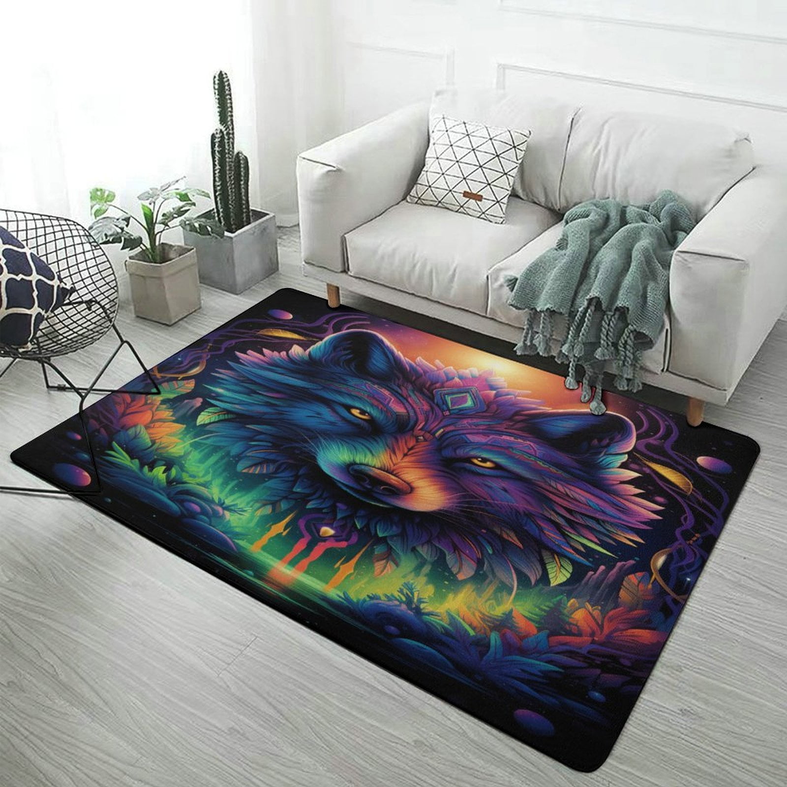 Psychedelic Wolves Animals Carpet Style Living Room Bedroom Rug Modern 3d Entry Door Mats ...