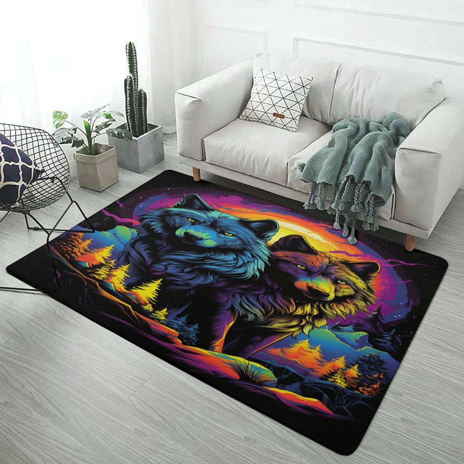 Psychedelic Wolves Animals Carpet Style Living Room Bedroom Rug Modern 3d Entry Door Mats ...