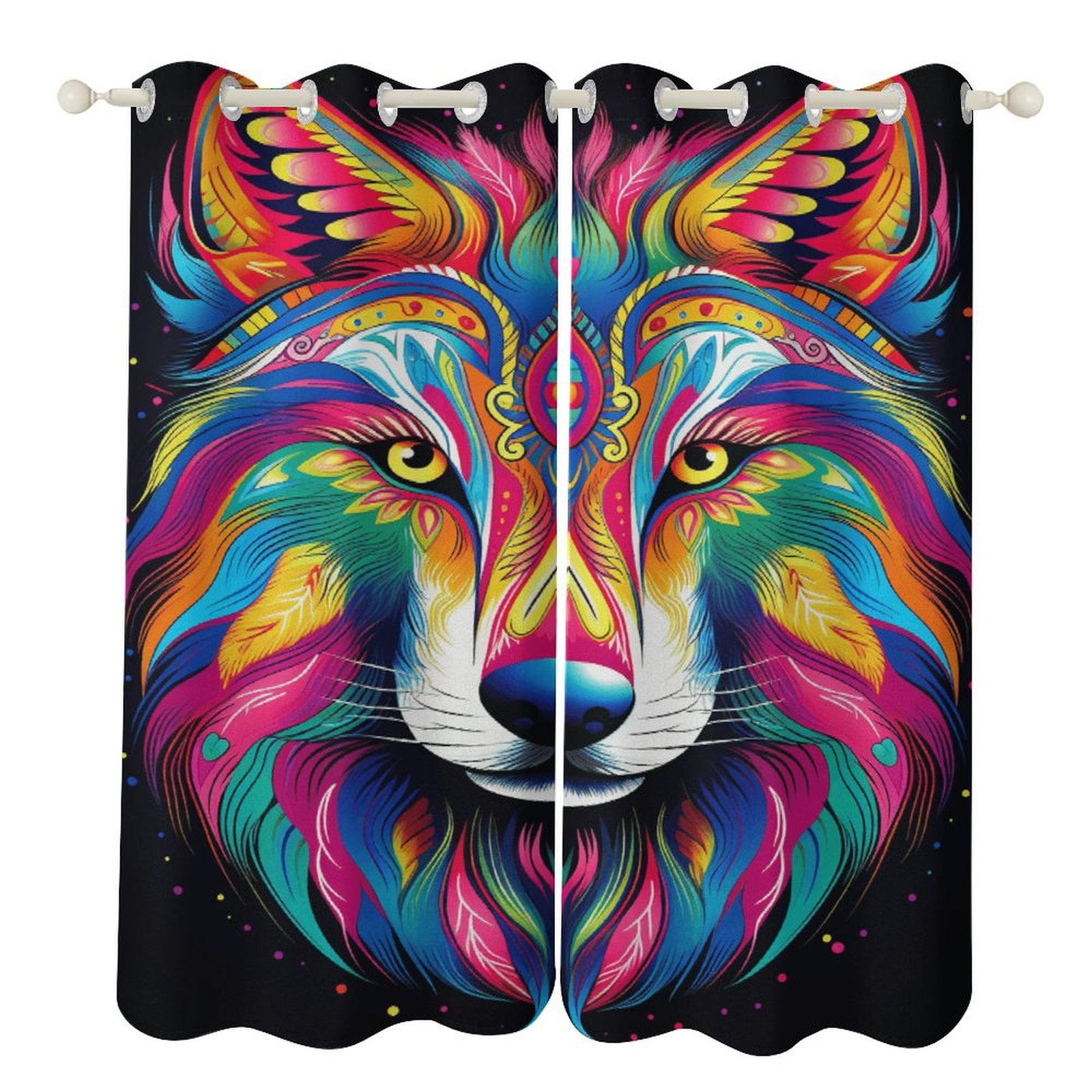 Psychedelic Wolves Animals Luxury Window Curtains Blinds for Living ...