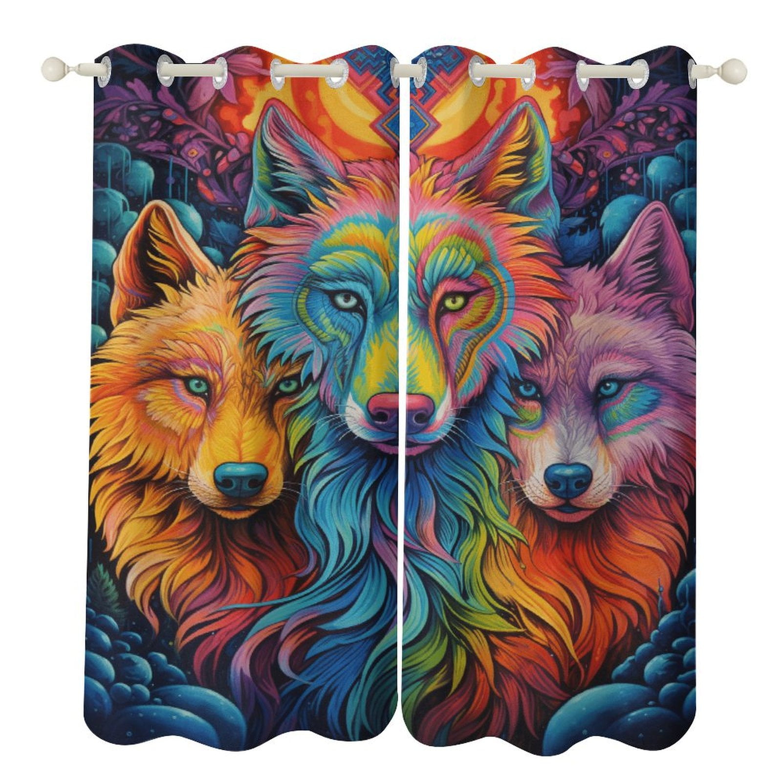 Psychedelic Wolves Animals Luxury Window Curtains Blinds for Living ...