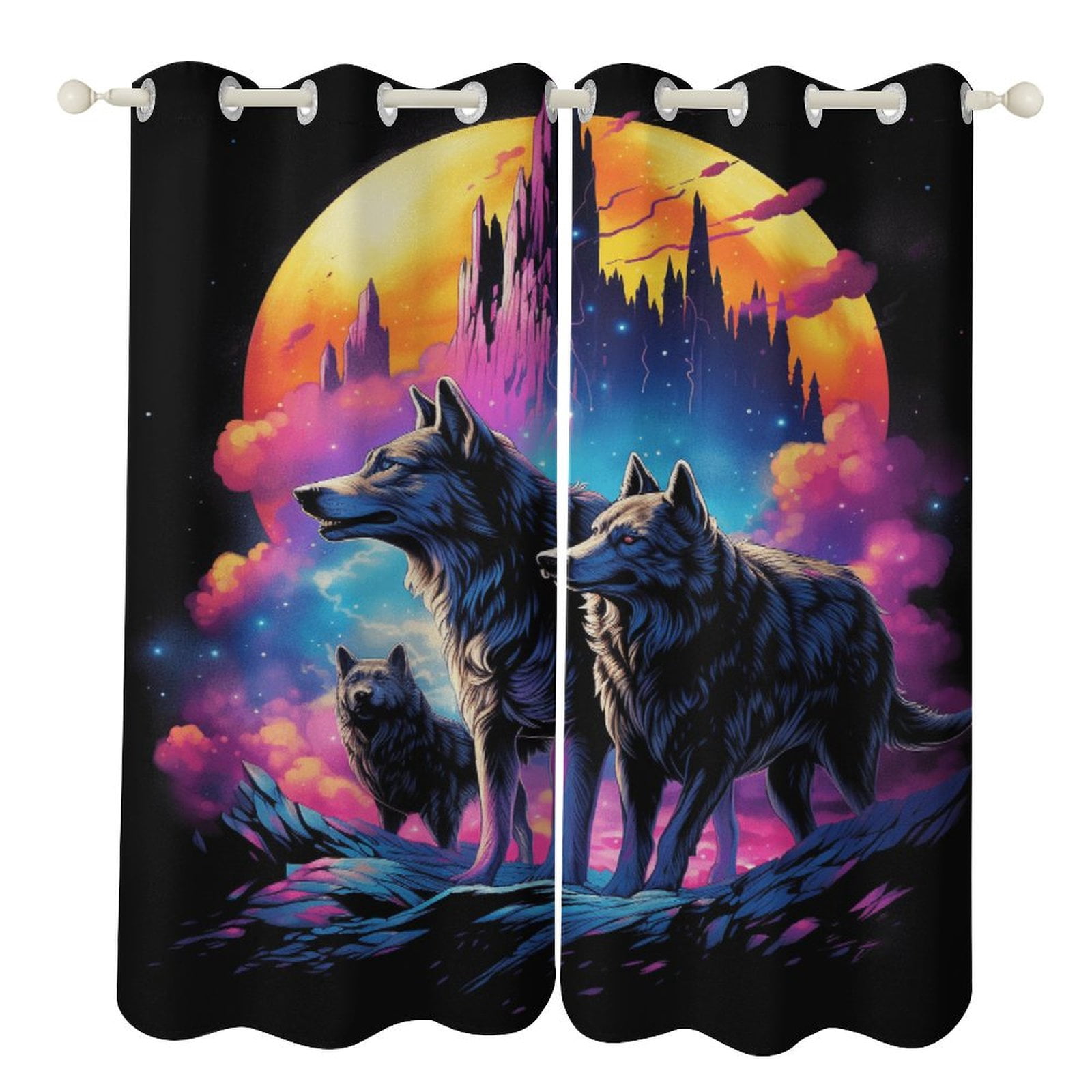 Psychedelic Wolves Animals Luxury Window Curtains Blinds for Living ...