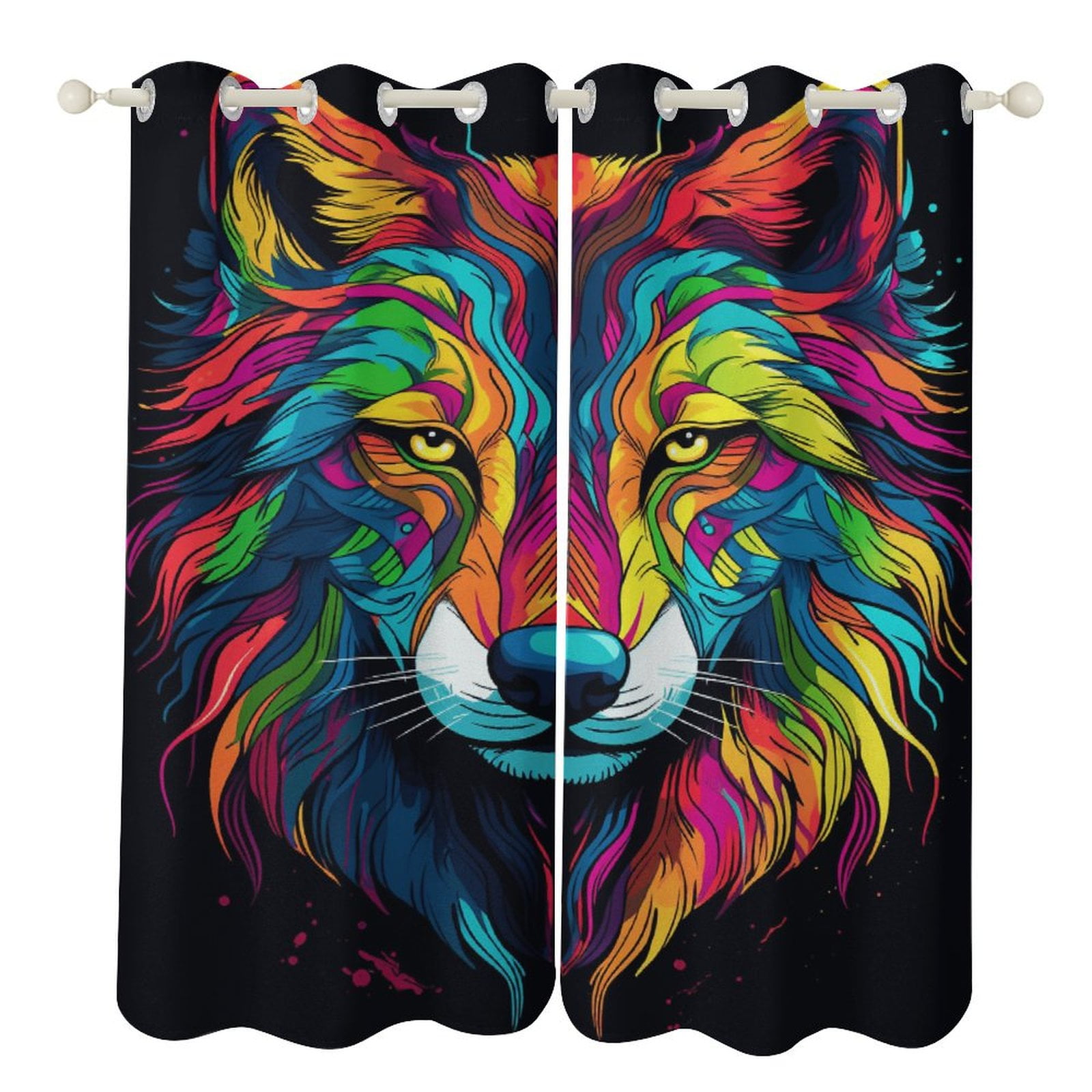 Psychedelic Wolves Animals Luxury Window Curtains Blinds for Living ...