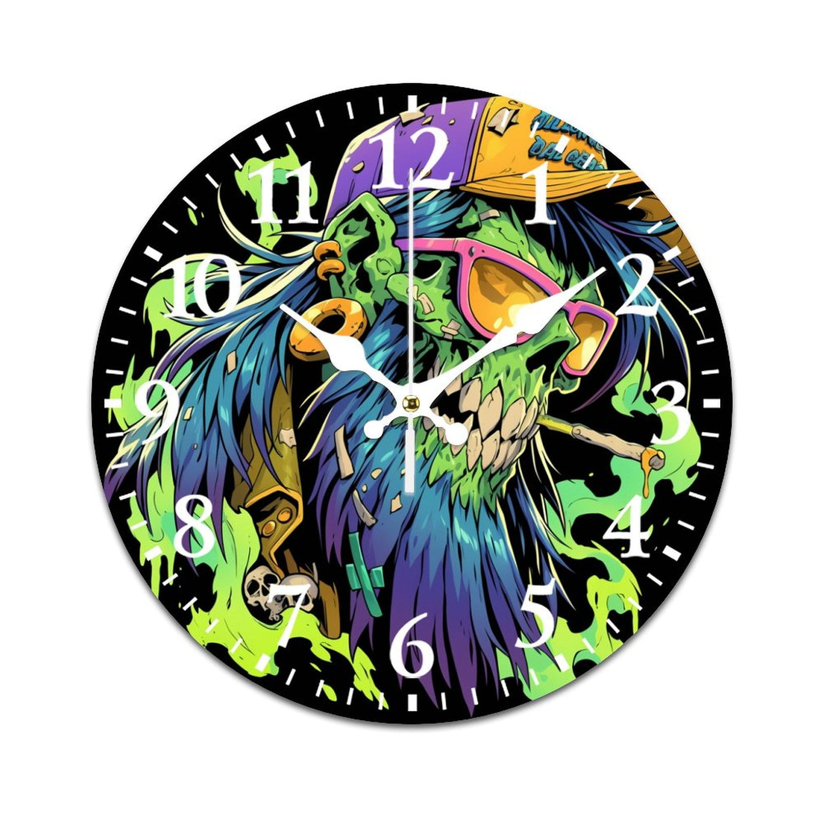 Psychedelic Zombie Skull Print Wall Clock Modern Design Clocks Wall ...
