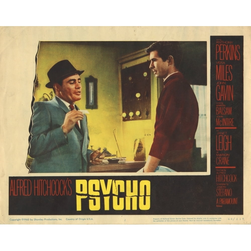 Psycho Lobbycard From Left: Martin Balsam Anthony Perkins Poster Print ...