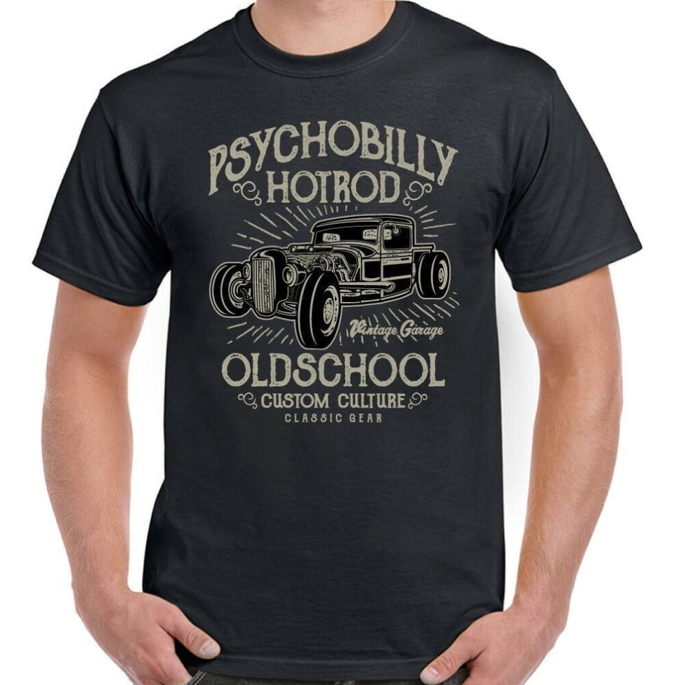 Psychobilly Hot Rod T-Shirt Mens Classic American Car Hotrod TEE ...