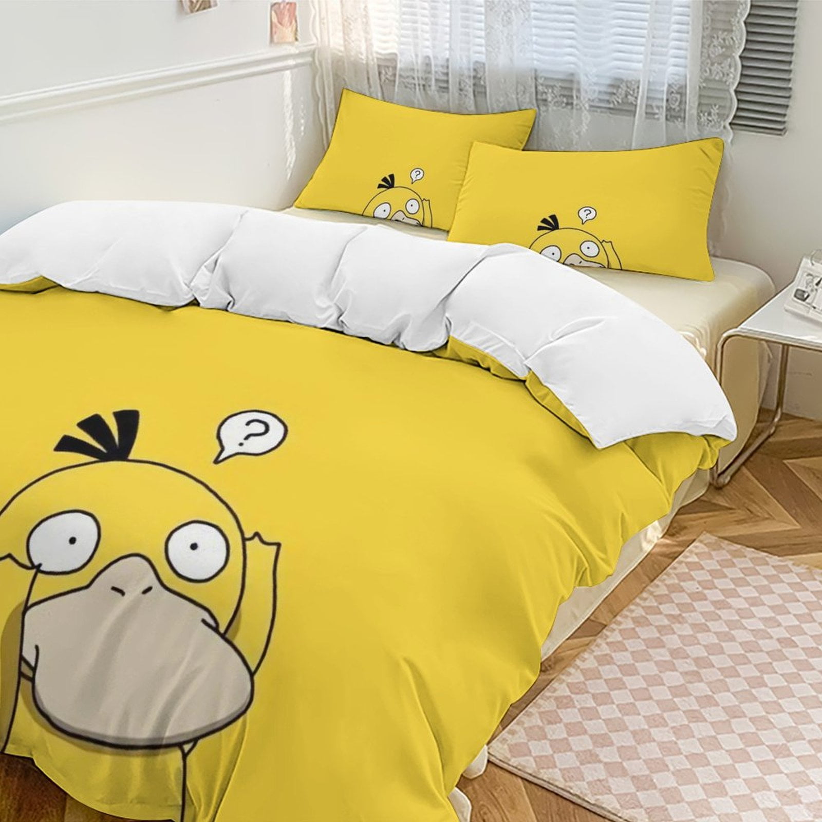Psyduck Bed Duvet Cover Funny Anime Cartoon Bedding Sets Lightweight 3 ...