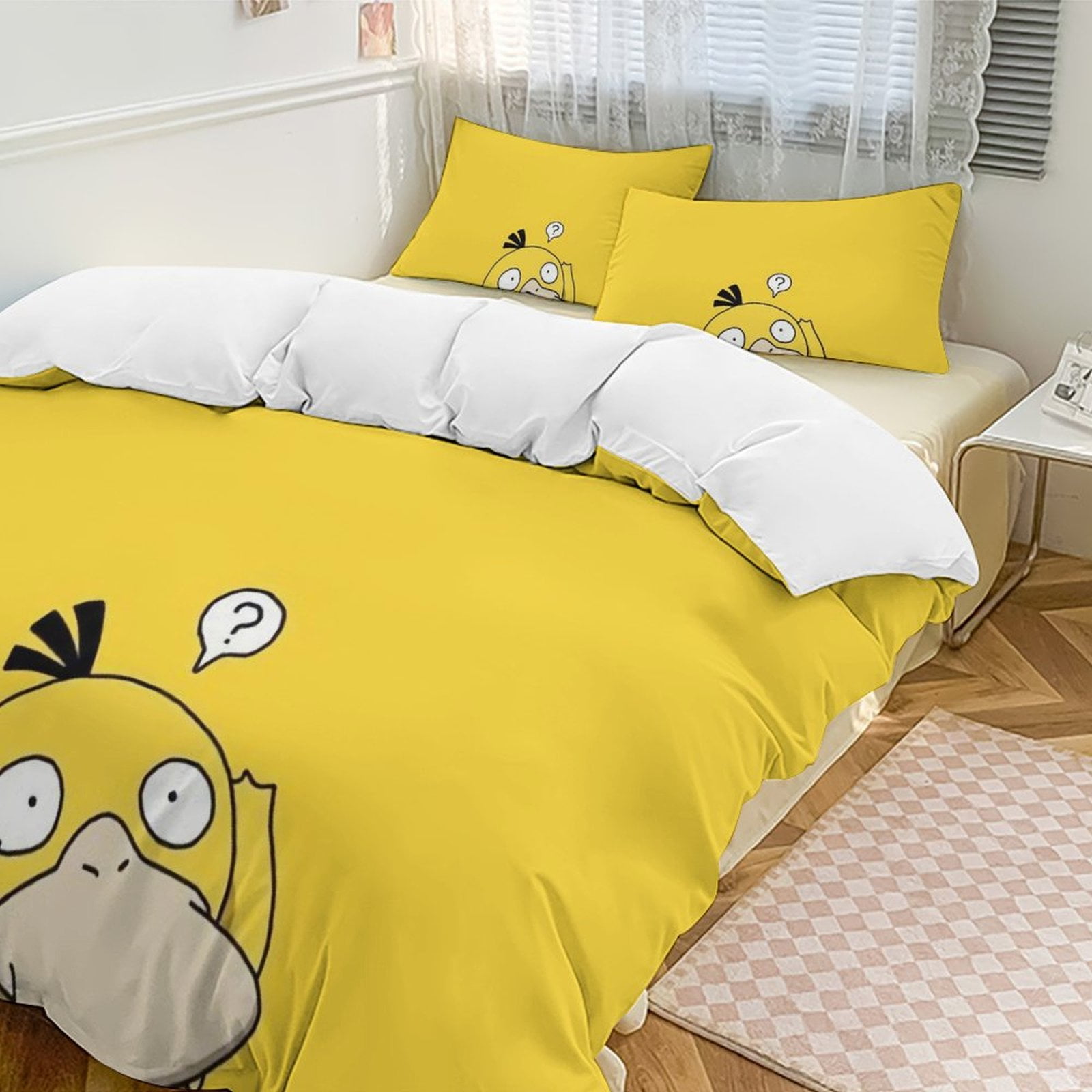 Psyduck Bed Duvet Cover Funny Anime Cartoon Bedding Sets Lightweight 3 ...