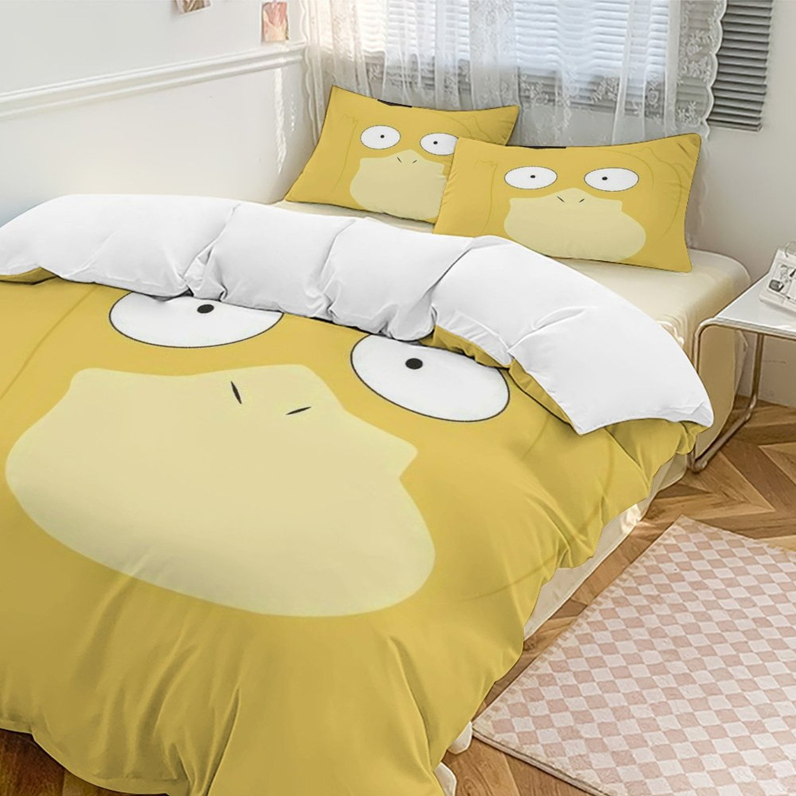 Psyduck Bed Duvet Cover Funny Anime Cartoon Bedding Sets Lightweight 3 ...