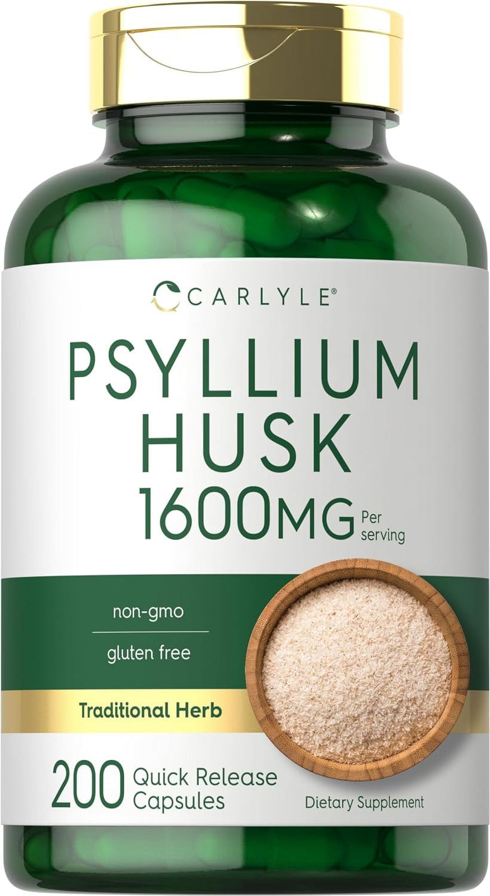 Carlyle Psyllium Husk 1600mg, 200 Capsules, Fiber Supplement - Walmart.com