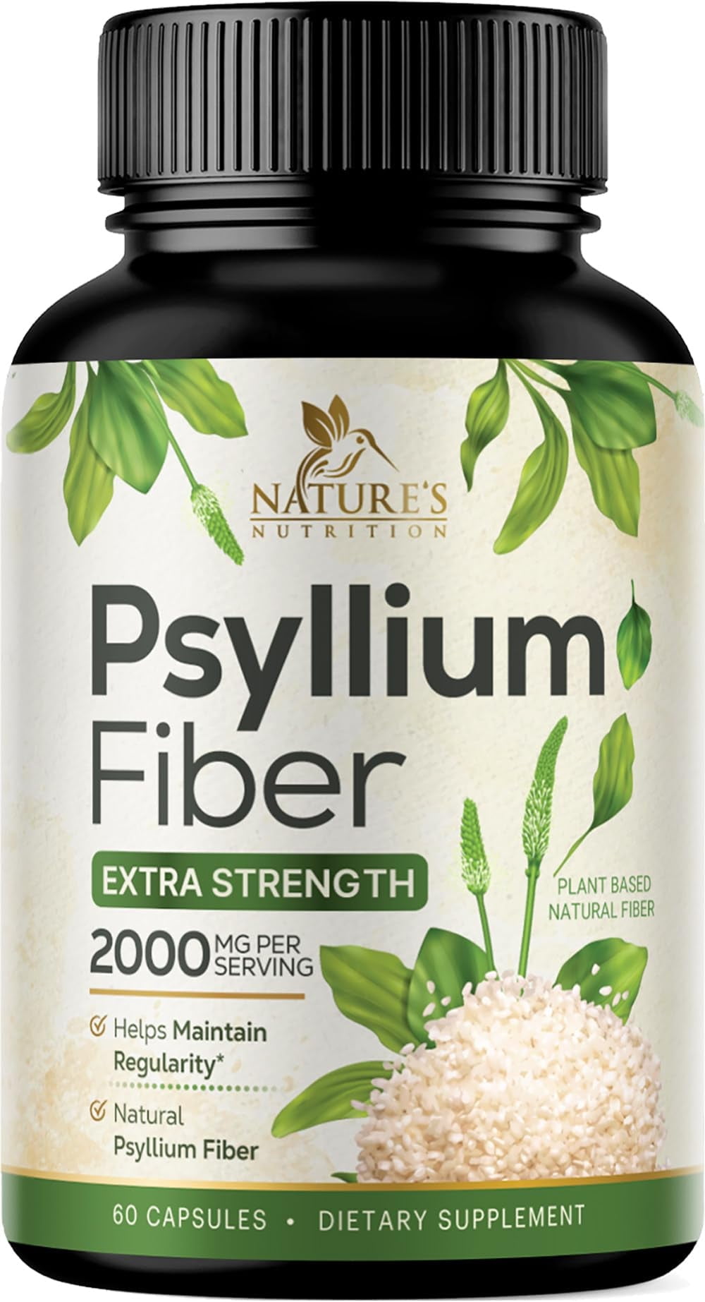 Psyllium Husk Powder Capsules 2000mg, Natural Daily Soluble & Insoluble ...